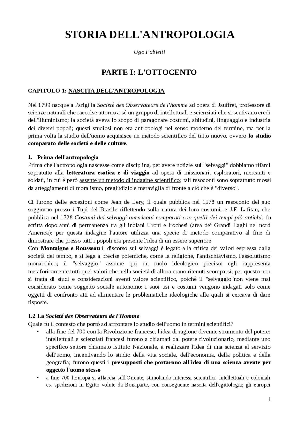 Storia Dellantropologia Di Ugo Fabietti Docsity