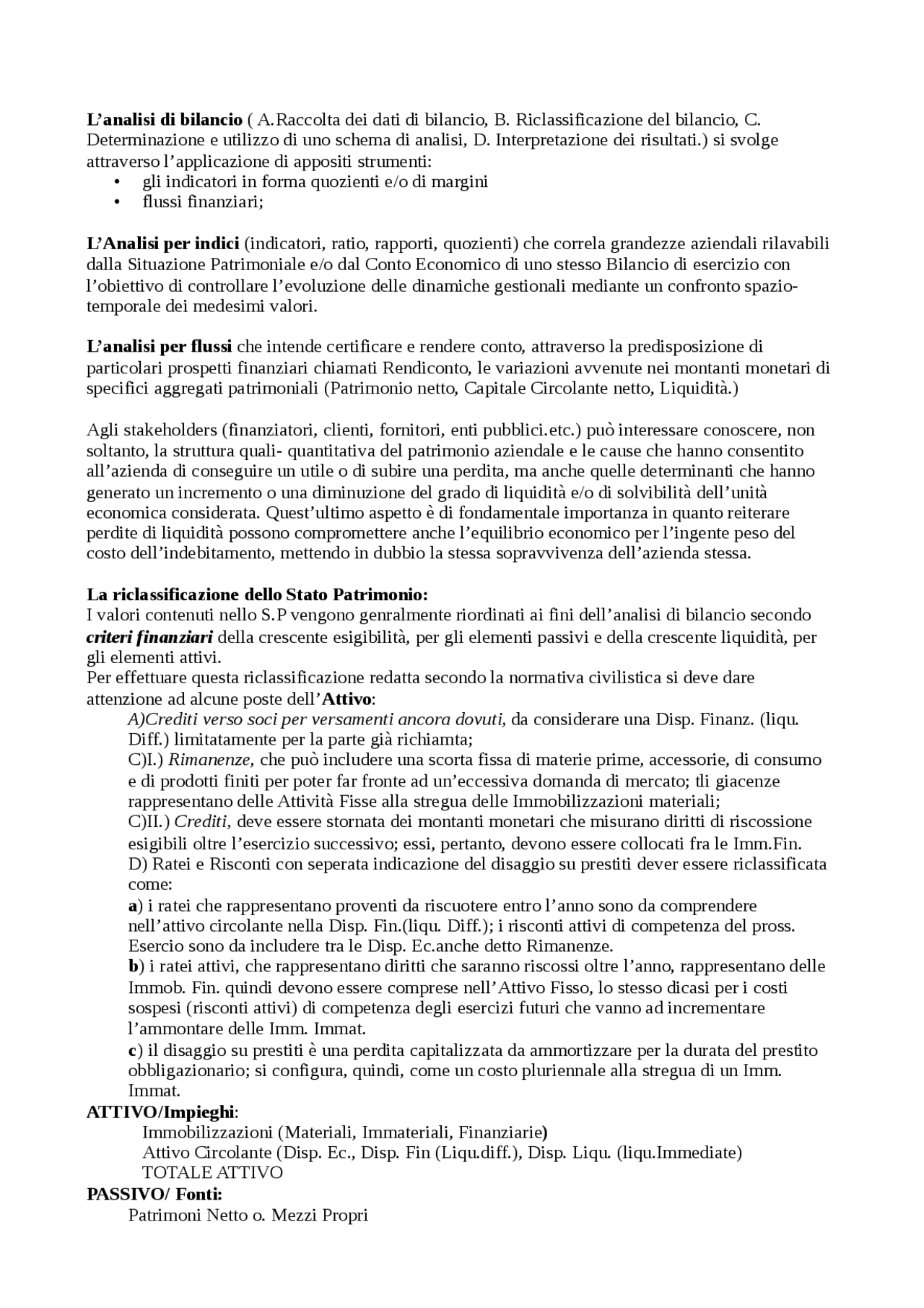 Lanalisi Del Bilancio Modulo Ii Docsity