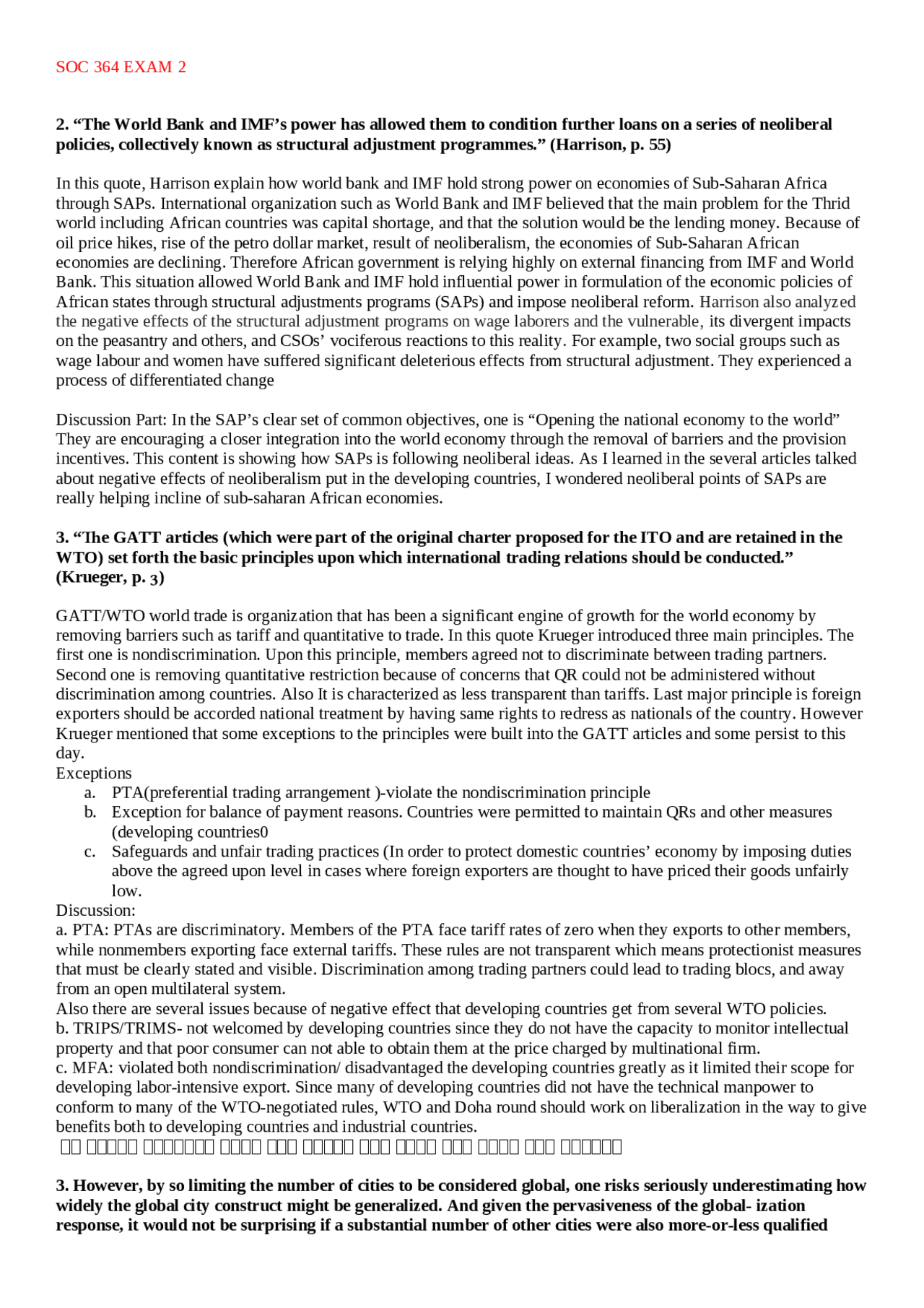 Lecture Notes On Impacts Of Globalization Examination Soc 364