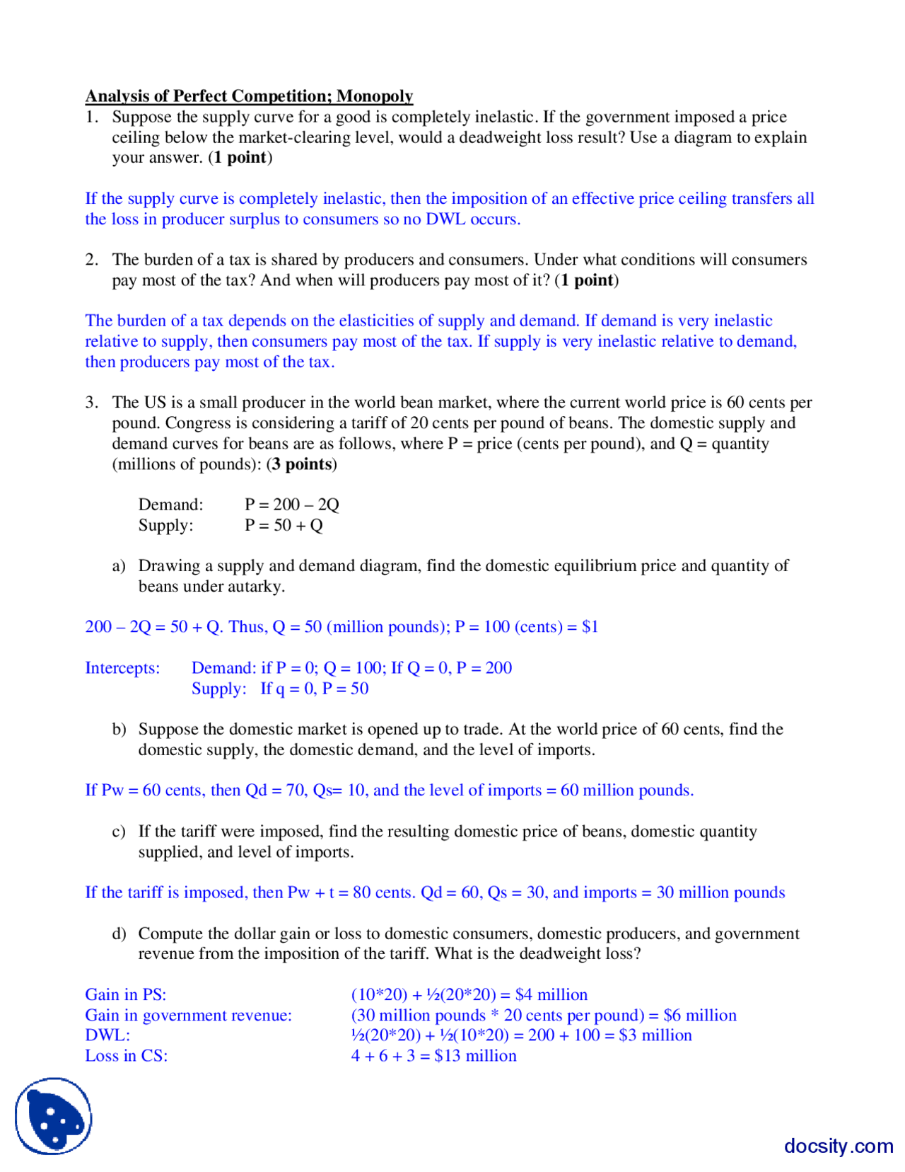 Analysis of Perfect Competition - Intermediate Microeconomics - Solved Assignment - Docsity