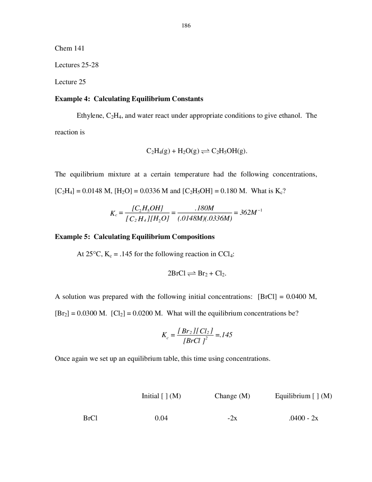Equilibrium Constants General Chemistry Lecture Notes Docsity