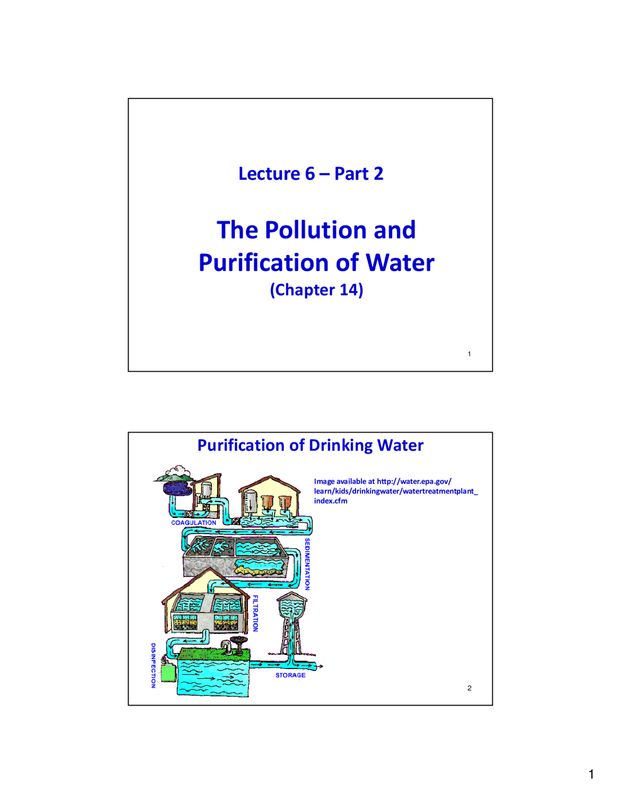Purification of Water - Environmental Chemistry - Lecture Slides - Docsity