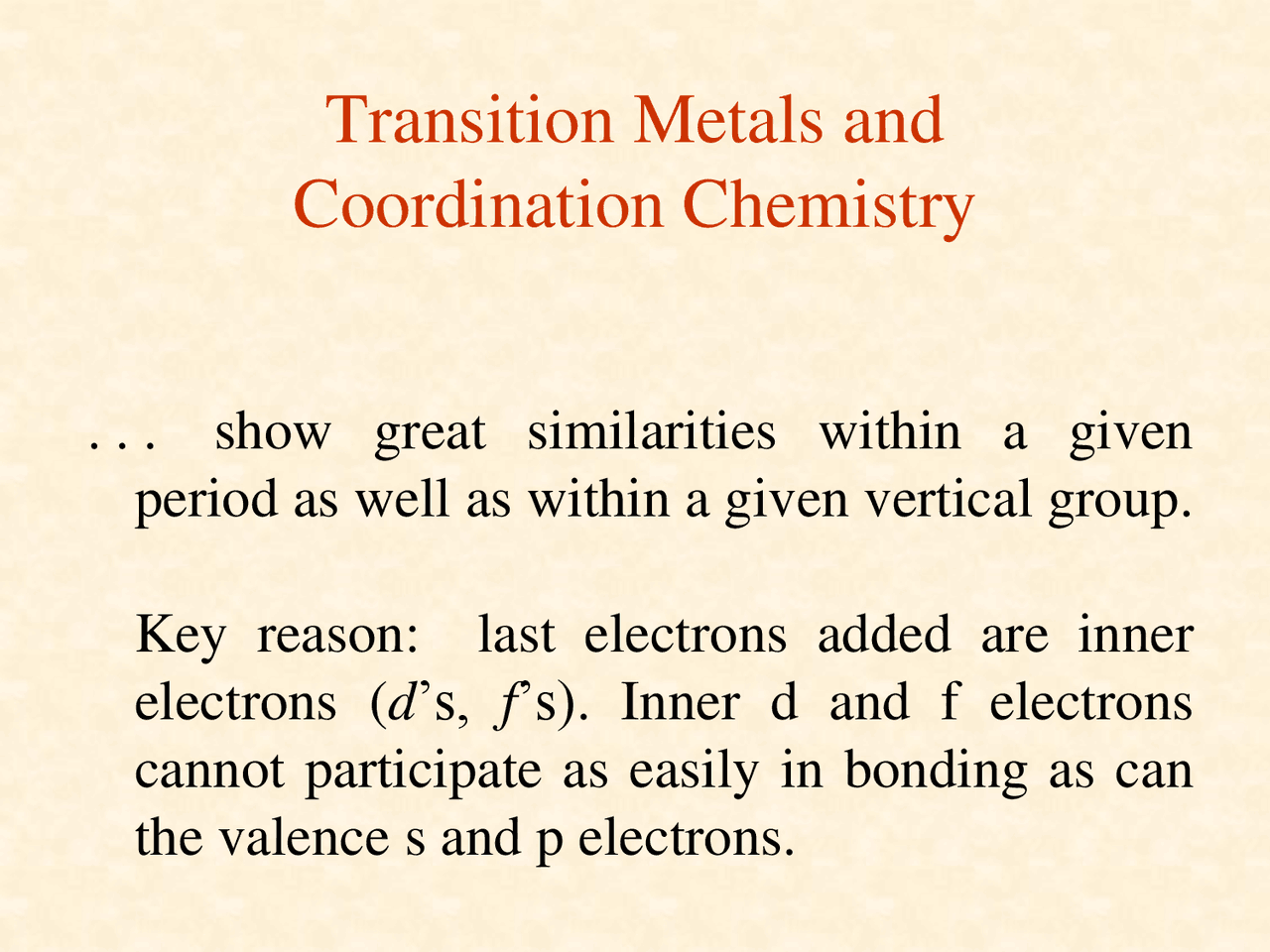 Transition Metals General Chemistry Lecture Slides Slides