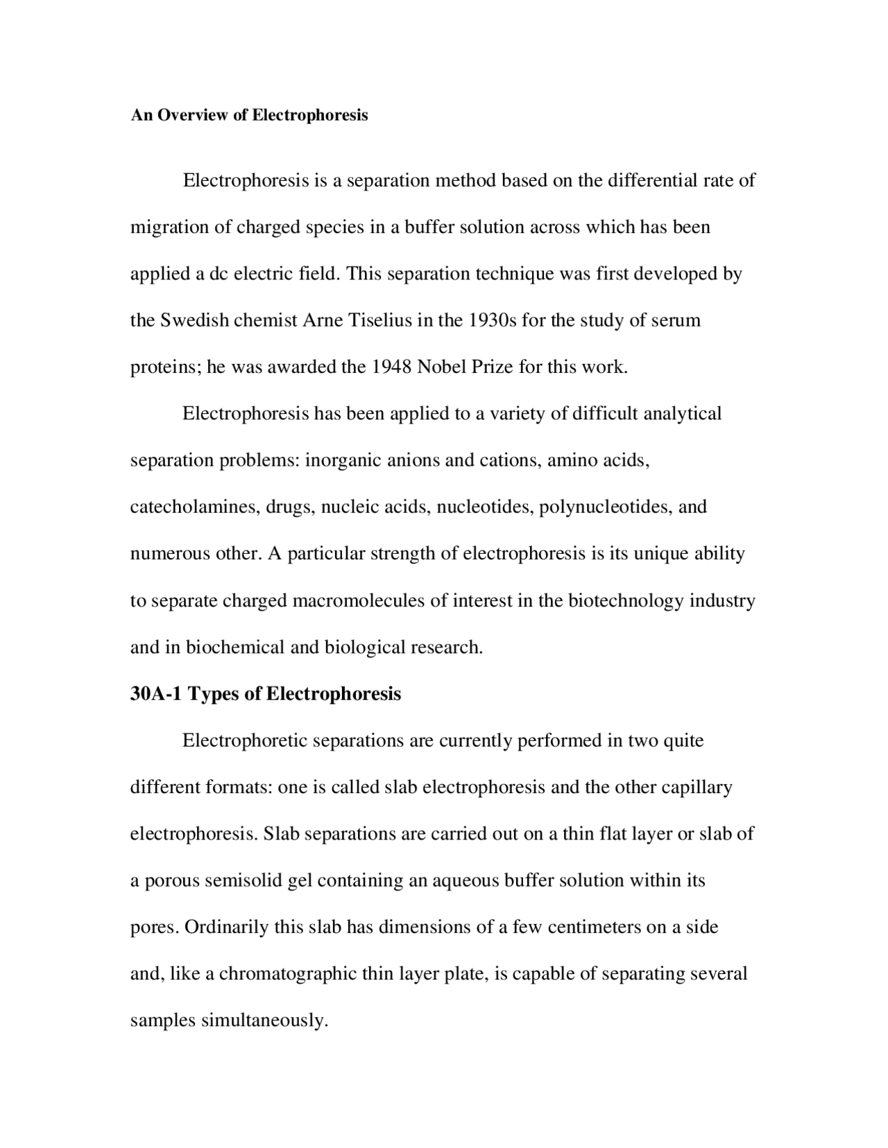 Overview Of Electrophoresis Instrumental Chemistry Handout Docsity