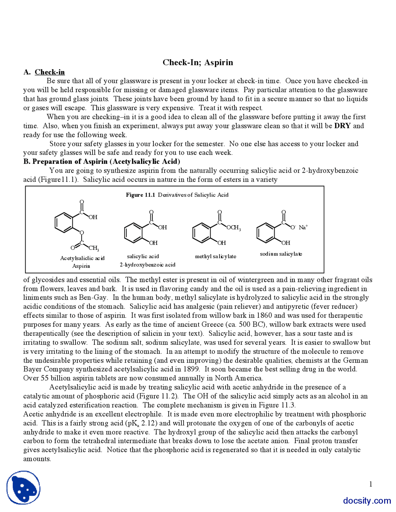 Aspirin - Organic Chemistry - Lab Manual | Study notes Organic ...