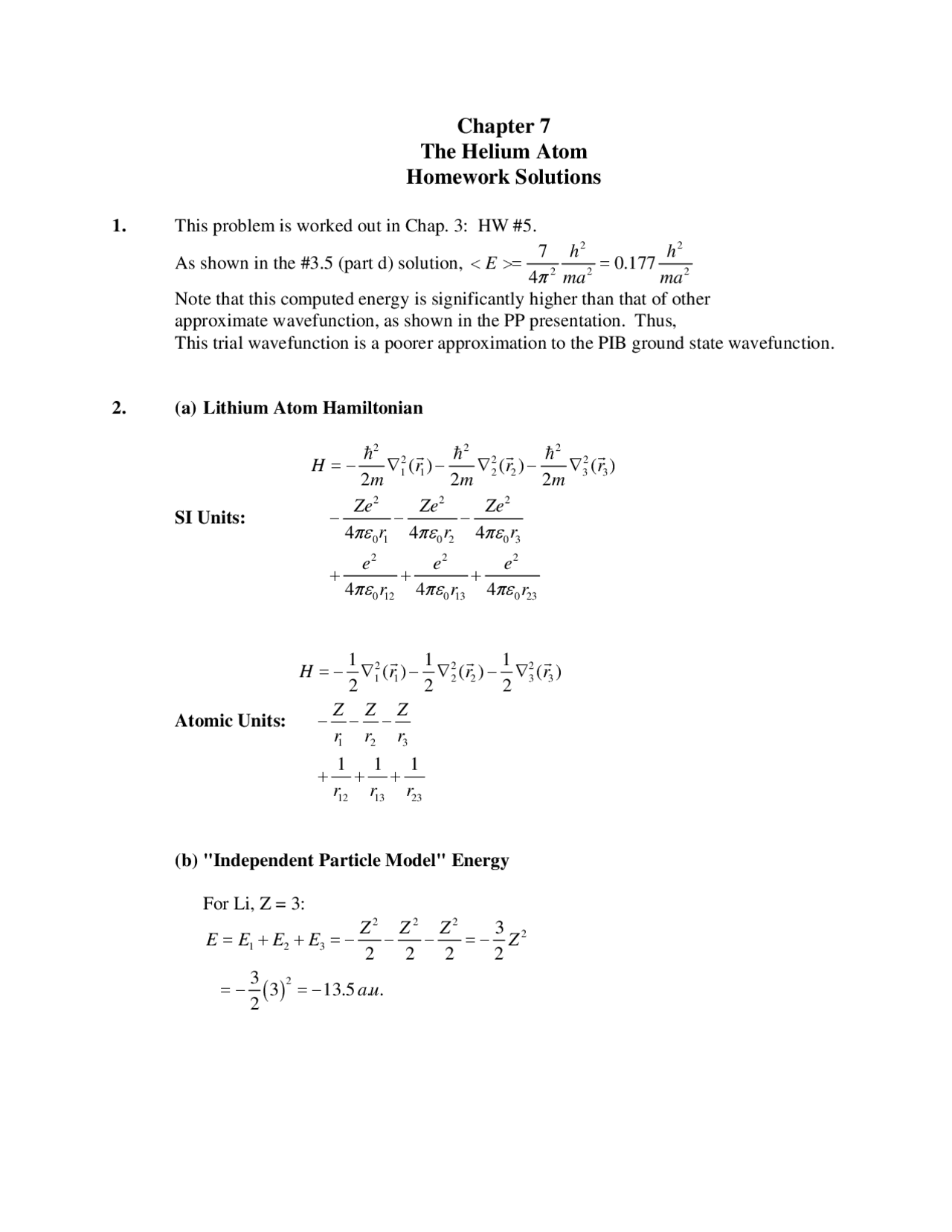 Helium Atom Advanced Physical Chemistry Solved Homework Docsity