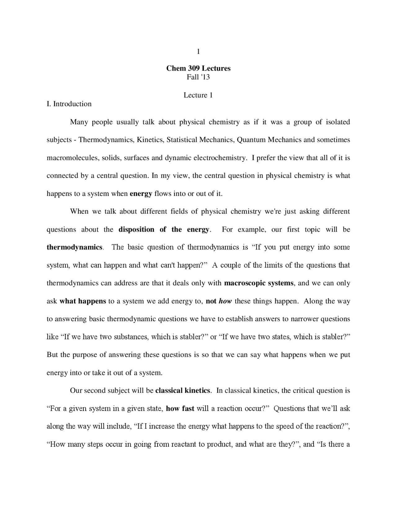 Introduction Physical Chemistry Lecture Notes Docsity