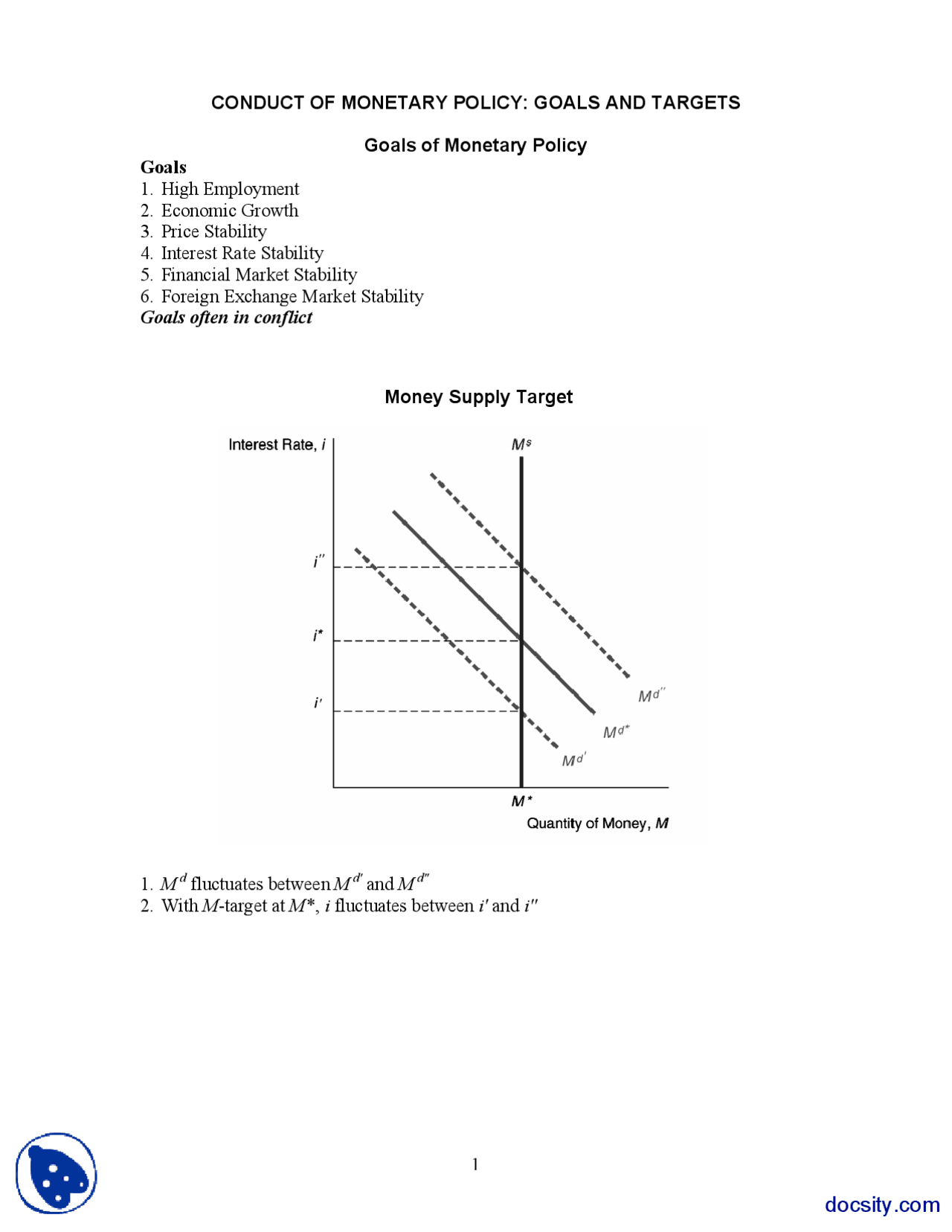 Monetary Policy - Money Banking and Financial Markets - Handout - Docsity