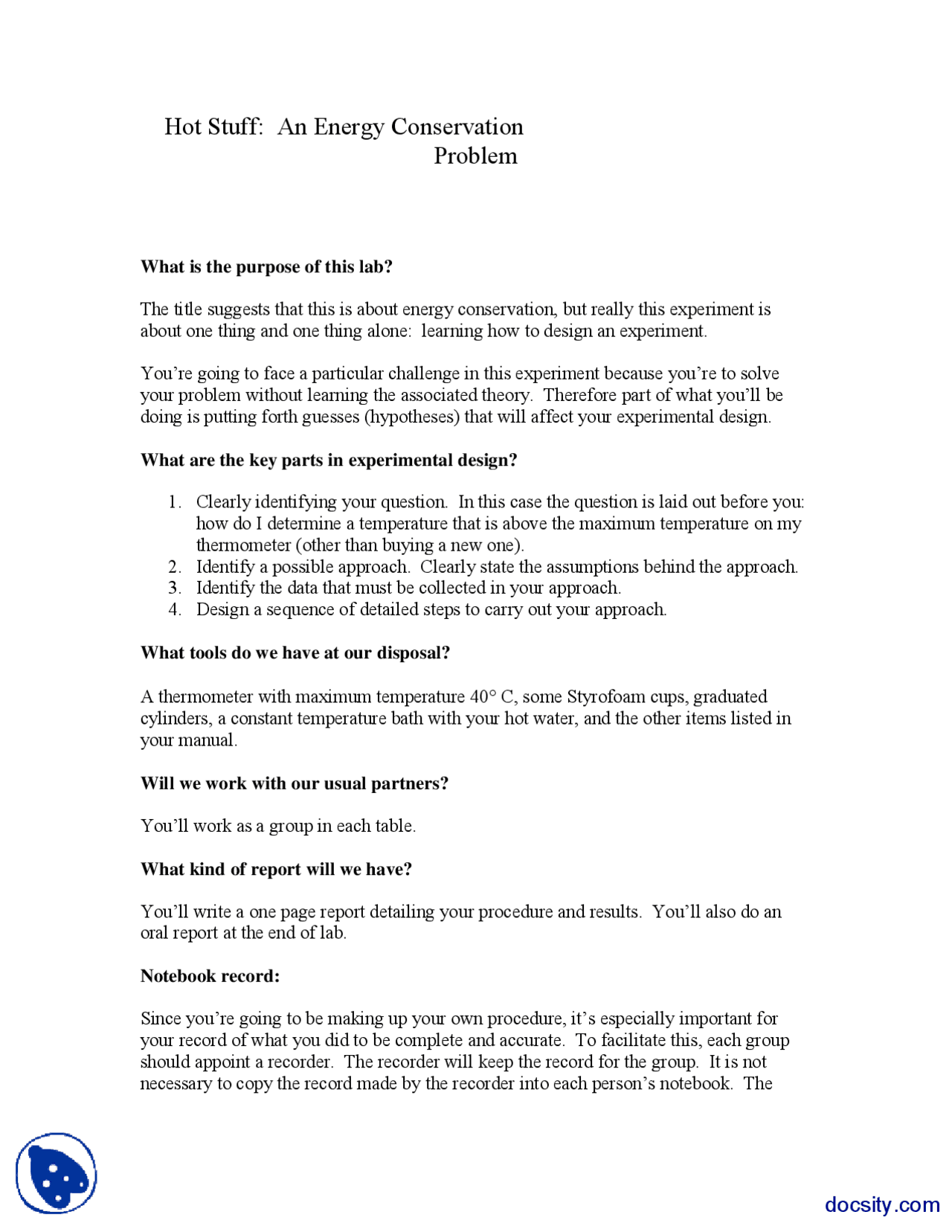 Energy Conservation Pollutants In The Environment Lab Manual Docsity