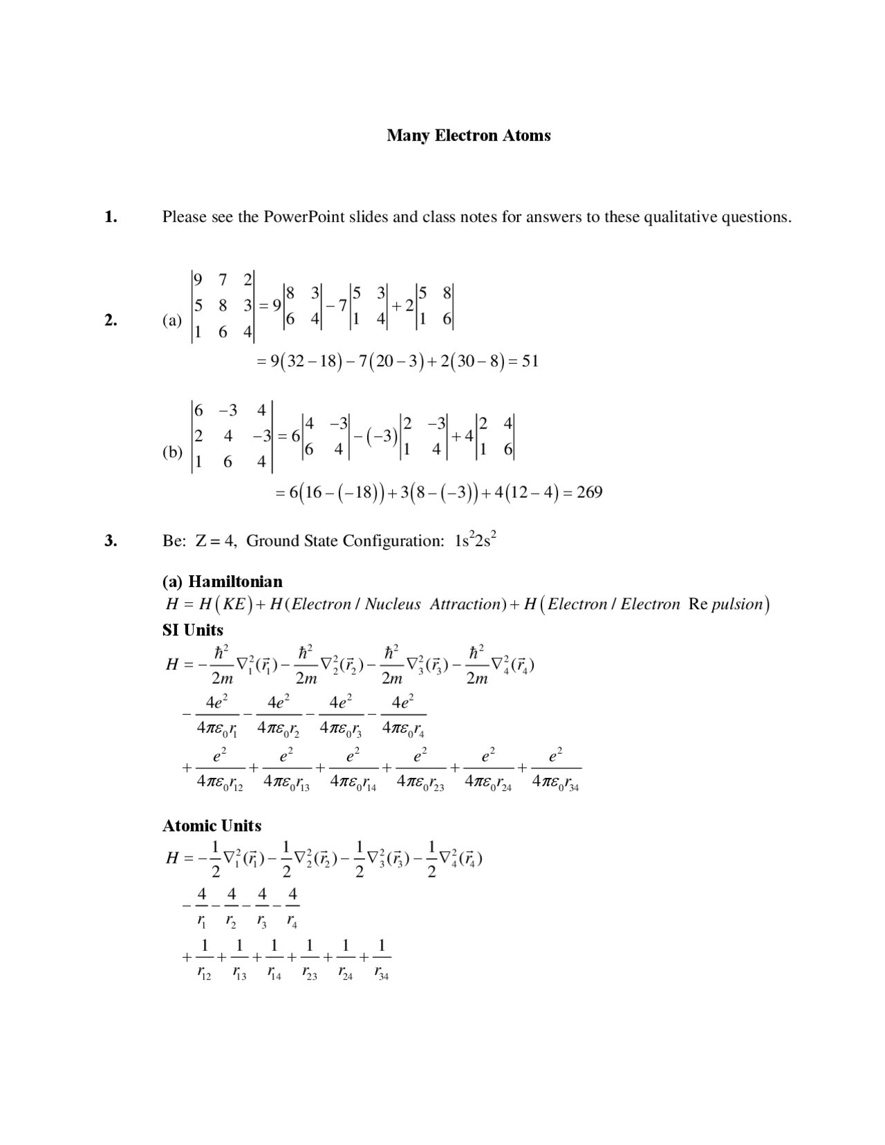 Many Electron Atoms Advanced Physical Chemistry Solved Homework