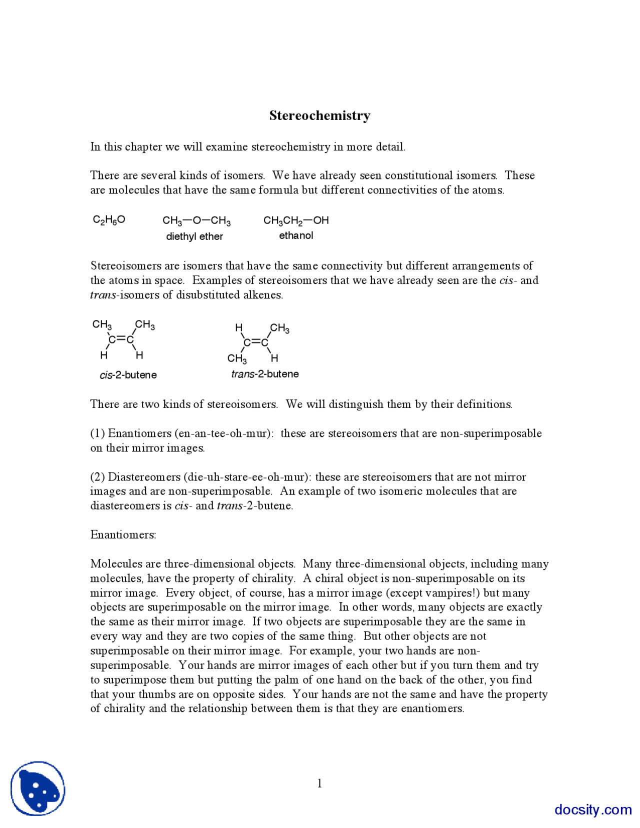 Stereochemistry - Organic Chemistry - Lecture Notes - Docsity