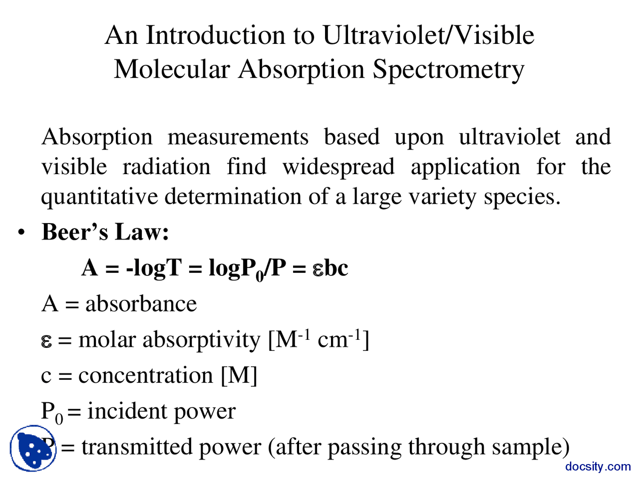 Introduction To Ultraviolet Instrumental Analysis Lecture Slides