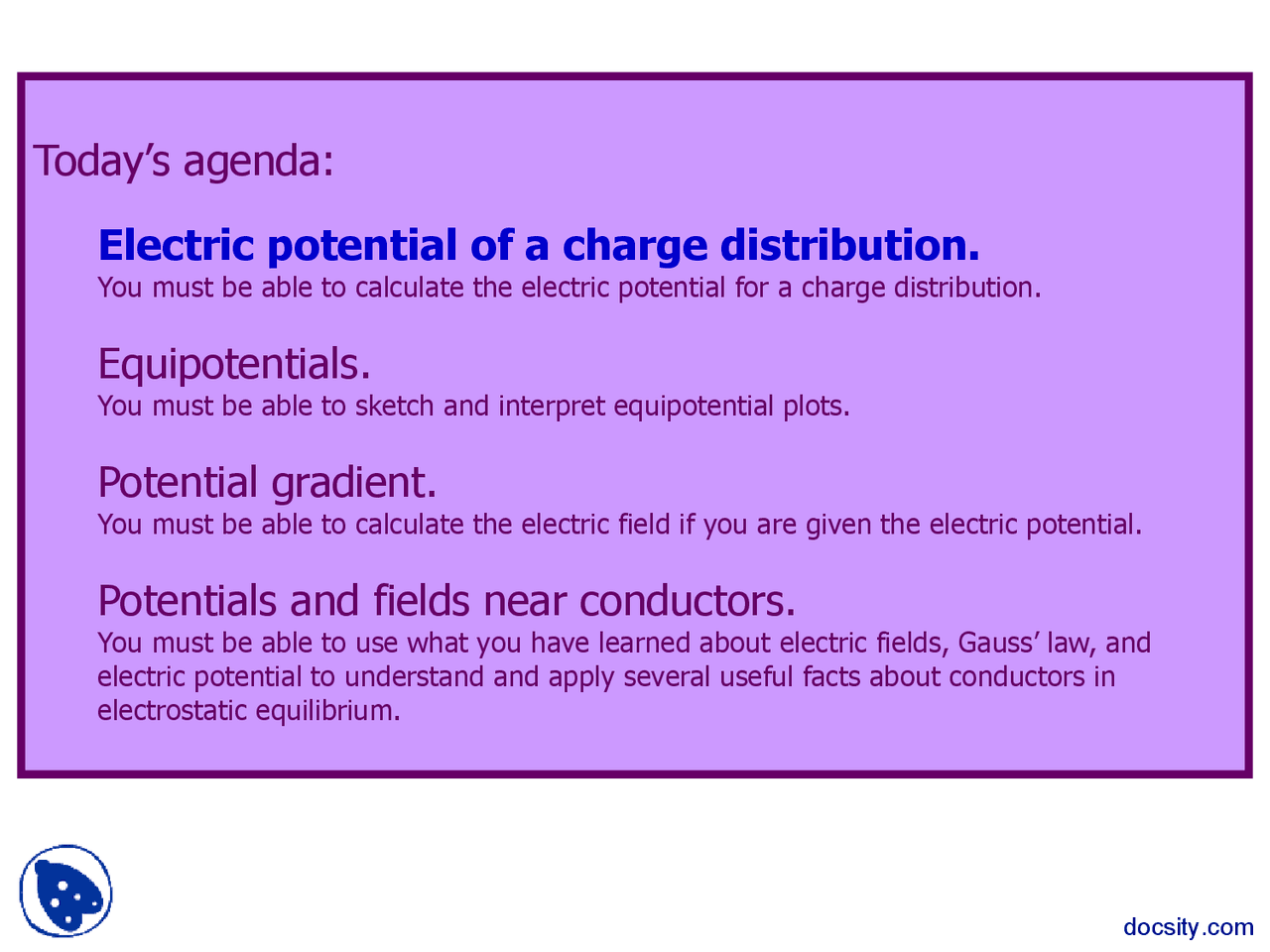 Electric Potential Engineering Physics Lecture Slides Docsity