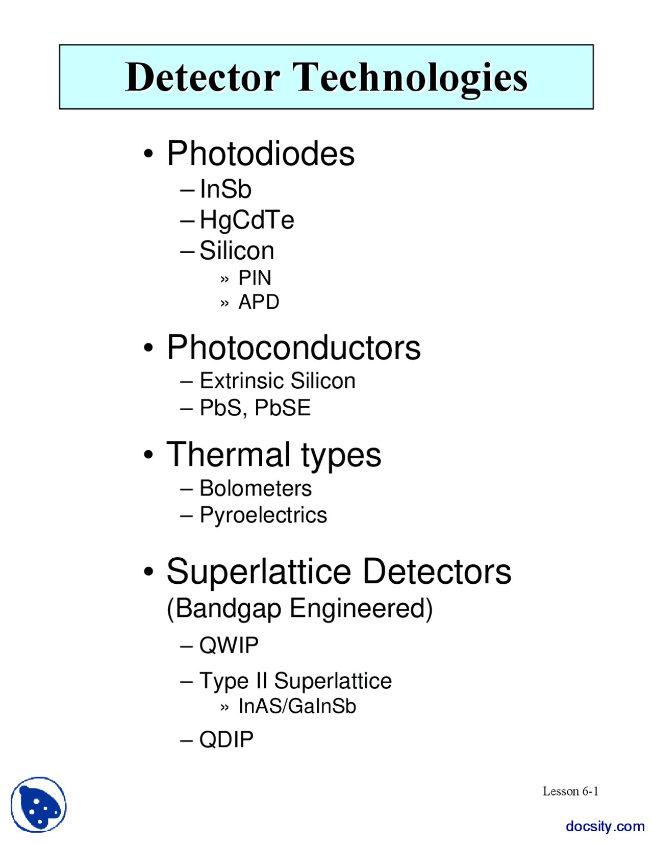 Detector Technologies Optical Detectors And Detector Systems
