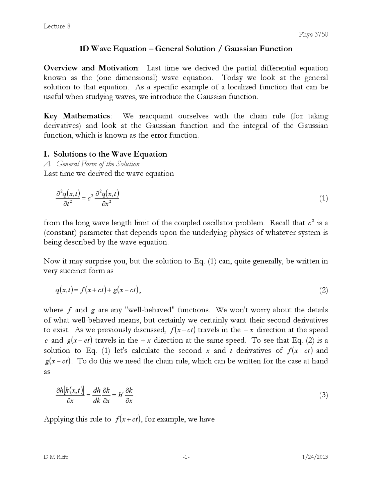 1d Wave Equation Wave Phenomena Lecture Slides Docsity