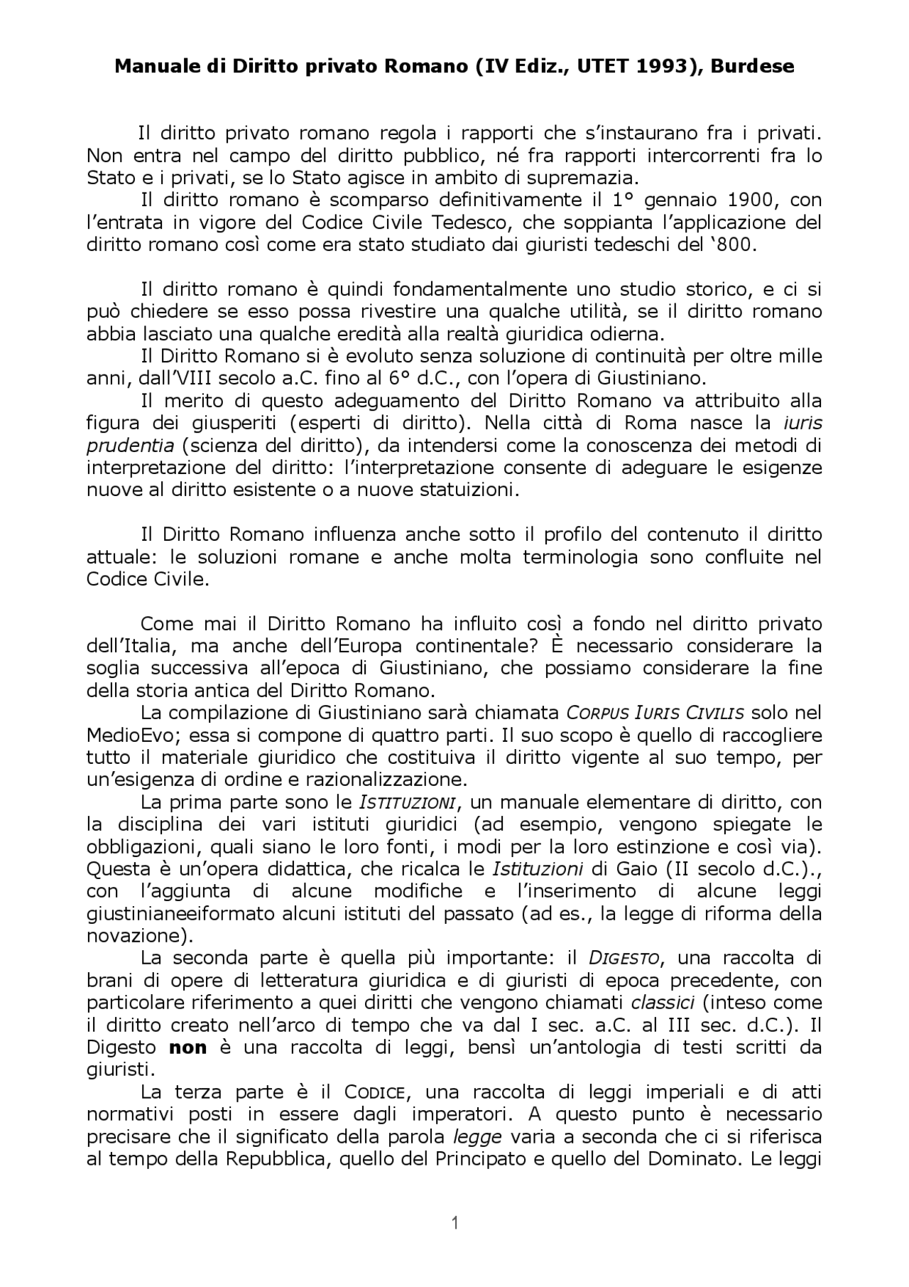Manuale Di Diritto Privato Romano Alberto Burdese Docsity
