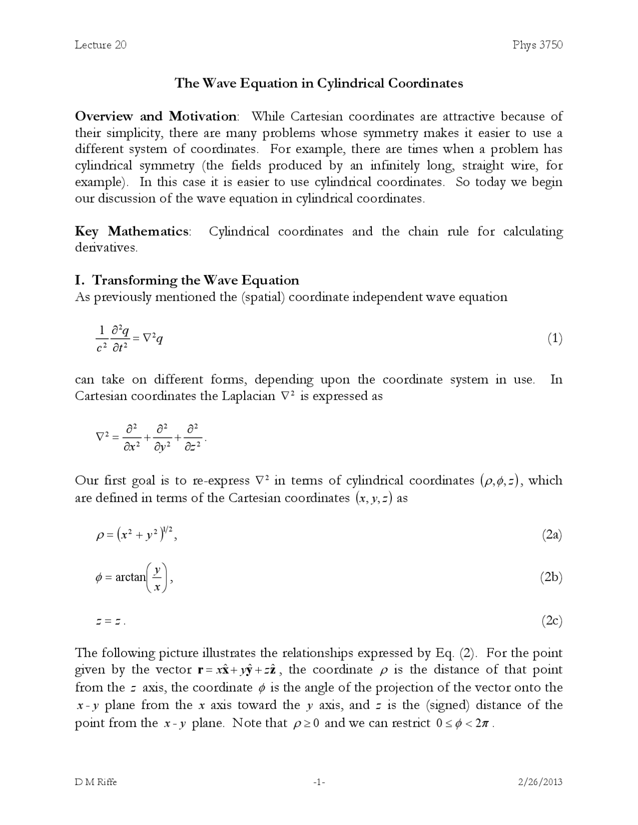 Cylindrical Coordinates Wave Phenomena Lecture Slides Docsity