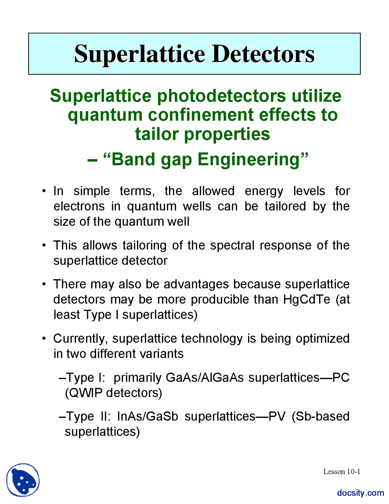 Superlattice Detectors Optical Detectors And Detector Systems Lecture Slides Docsity