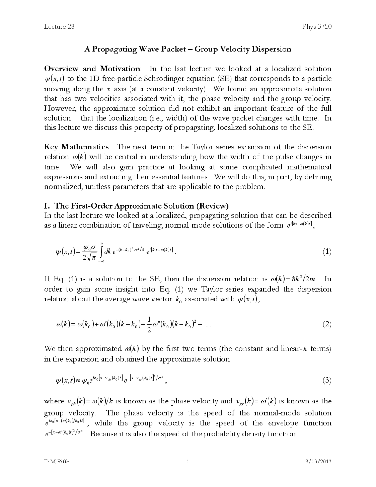 Group Velocity Dispersion Wave Phenomena Lecture Slides Docsity