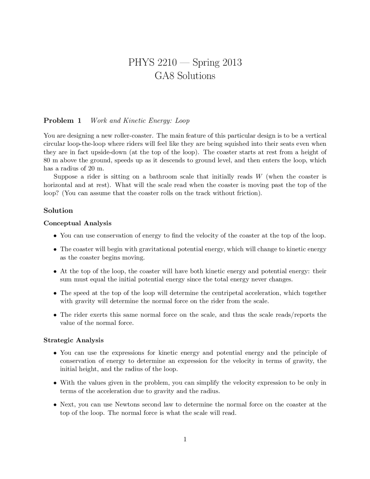 Work and Kinetic Energy - Physics for Scientists and Engineers I - Solved Problem Sets - Docsity