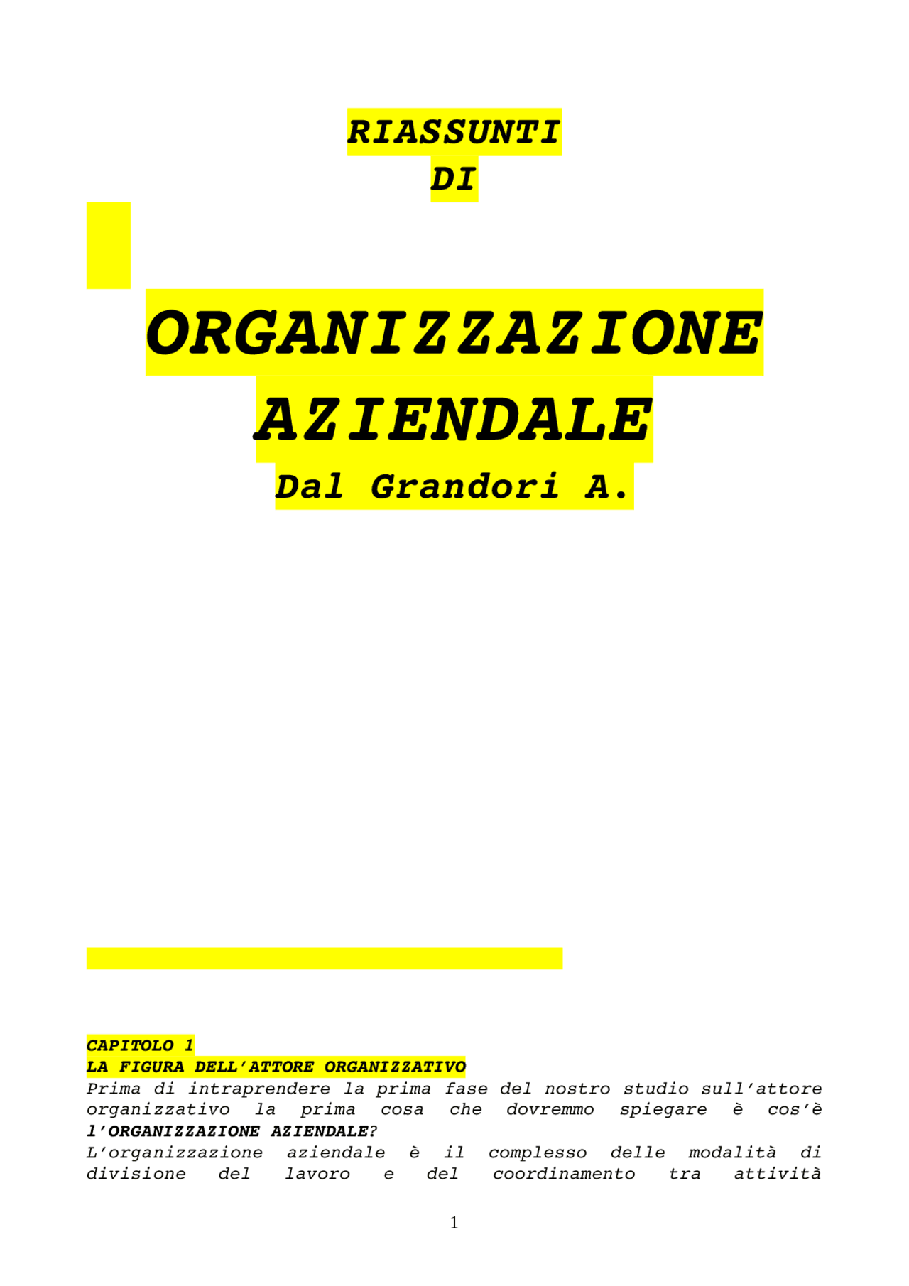 Riassunti Di Organizzazione Aziendale Grandori Docsity