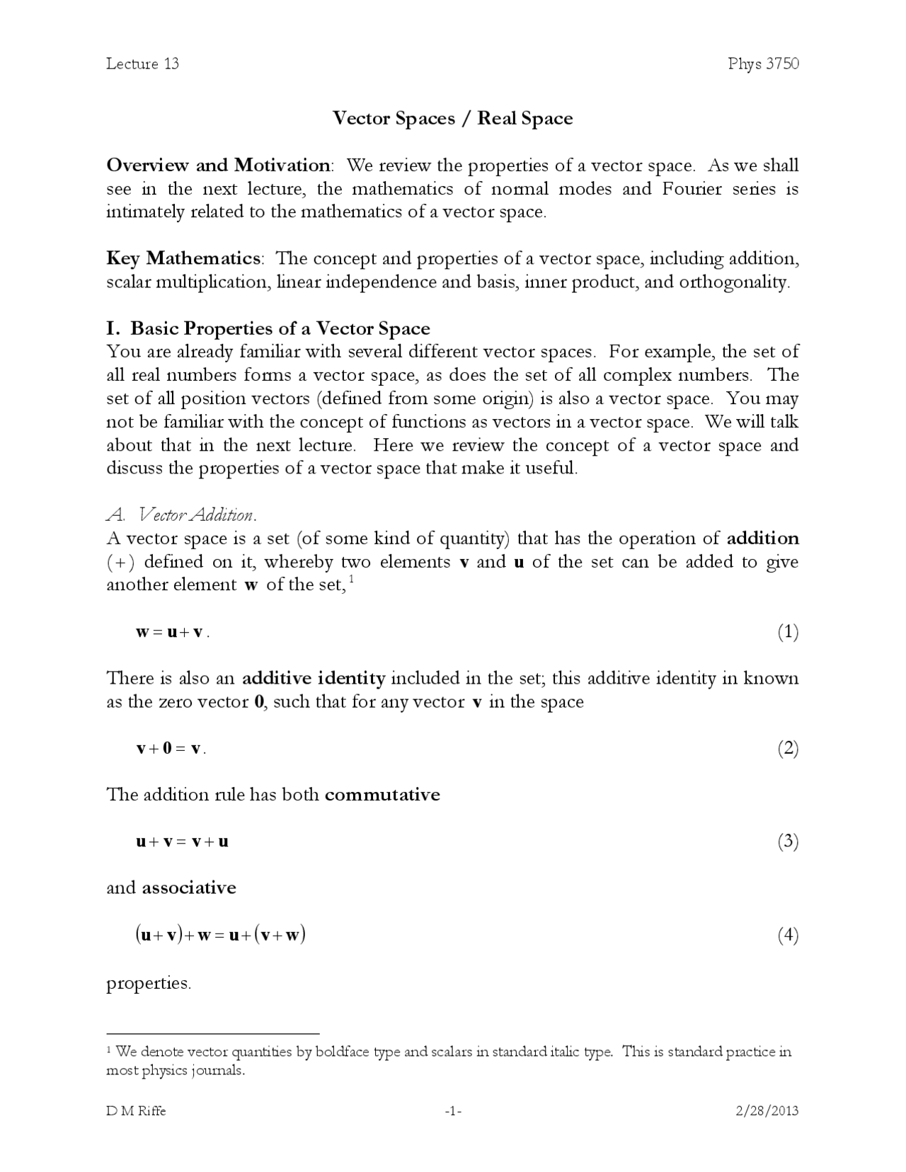 Vector Spaces Wave Phenomena Lecture Slides Docsity