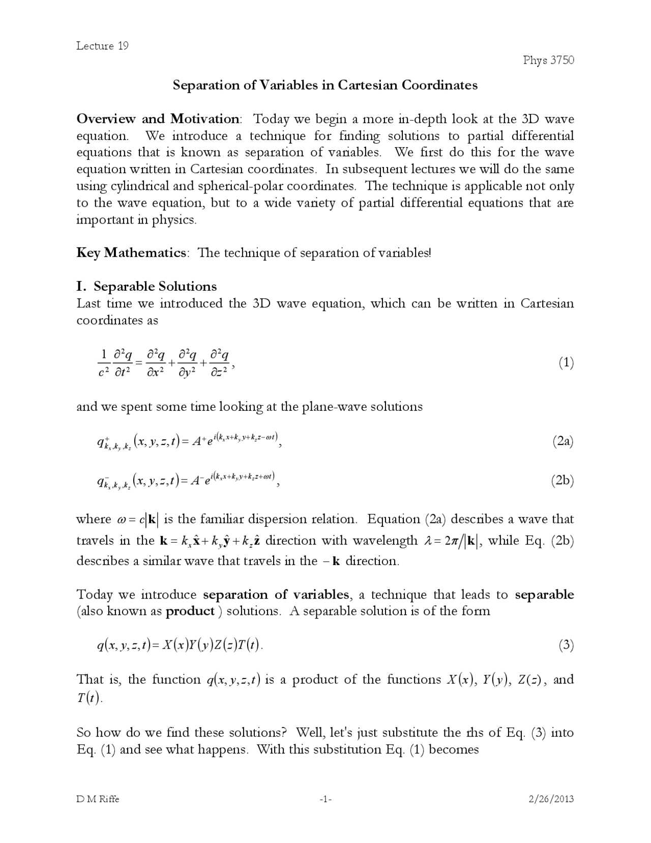 Separation Of Variables Wave Phenomena Lecture Slides Docsity