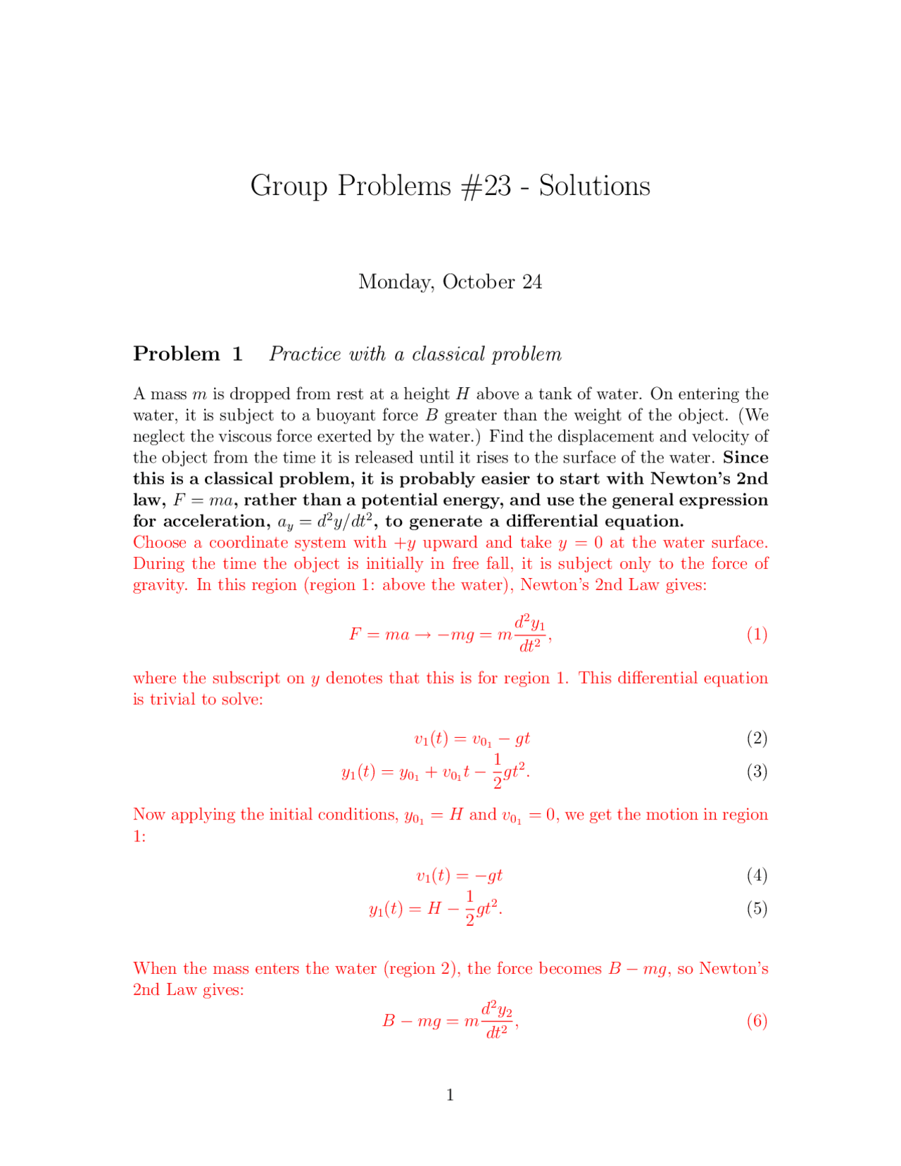 Classical Problem - Introduction to Relativity and Quantum Mechanics - Problem Sets - Docsity