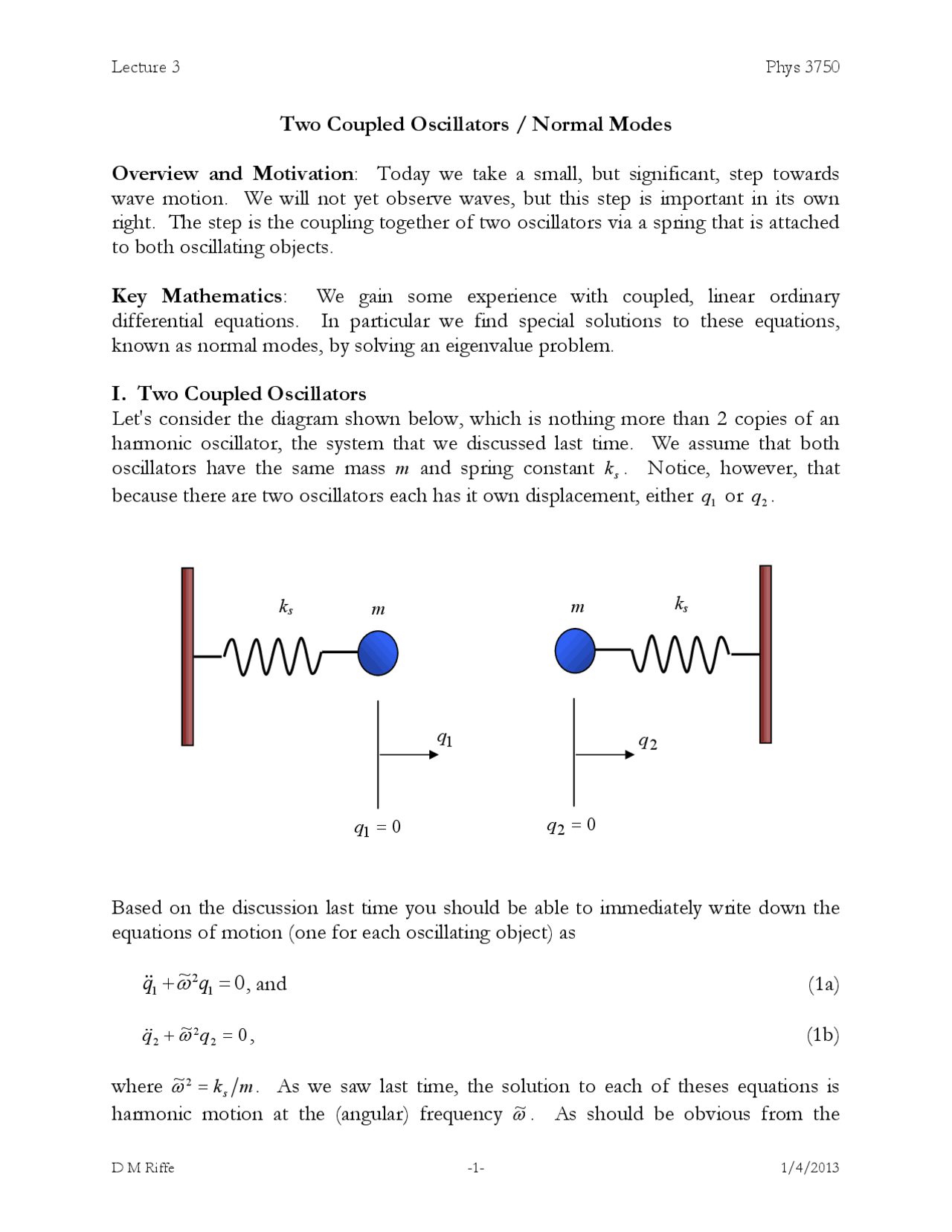 Two Coupled Oscillators Wave Phenomena Lecture Slides Docsity
