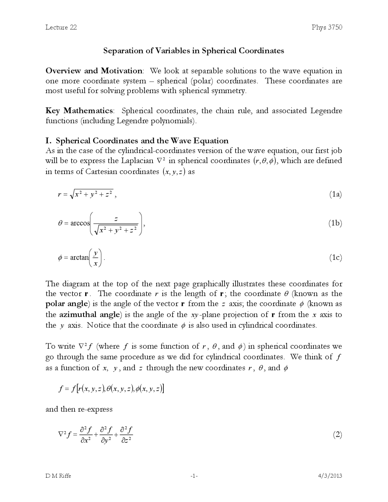 Spherical Coordinates Wave Phenomena Lecture Slides Docsity