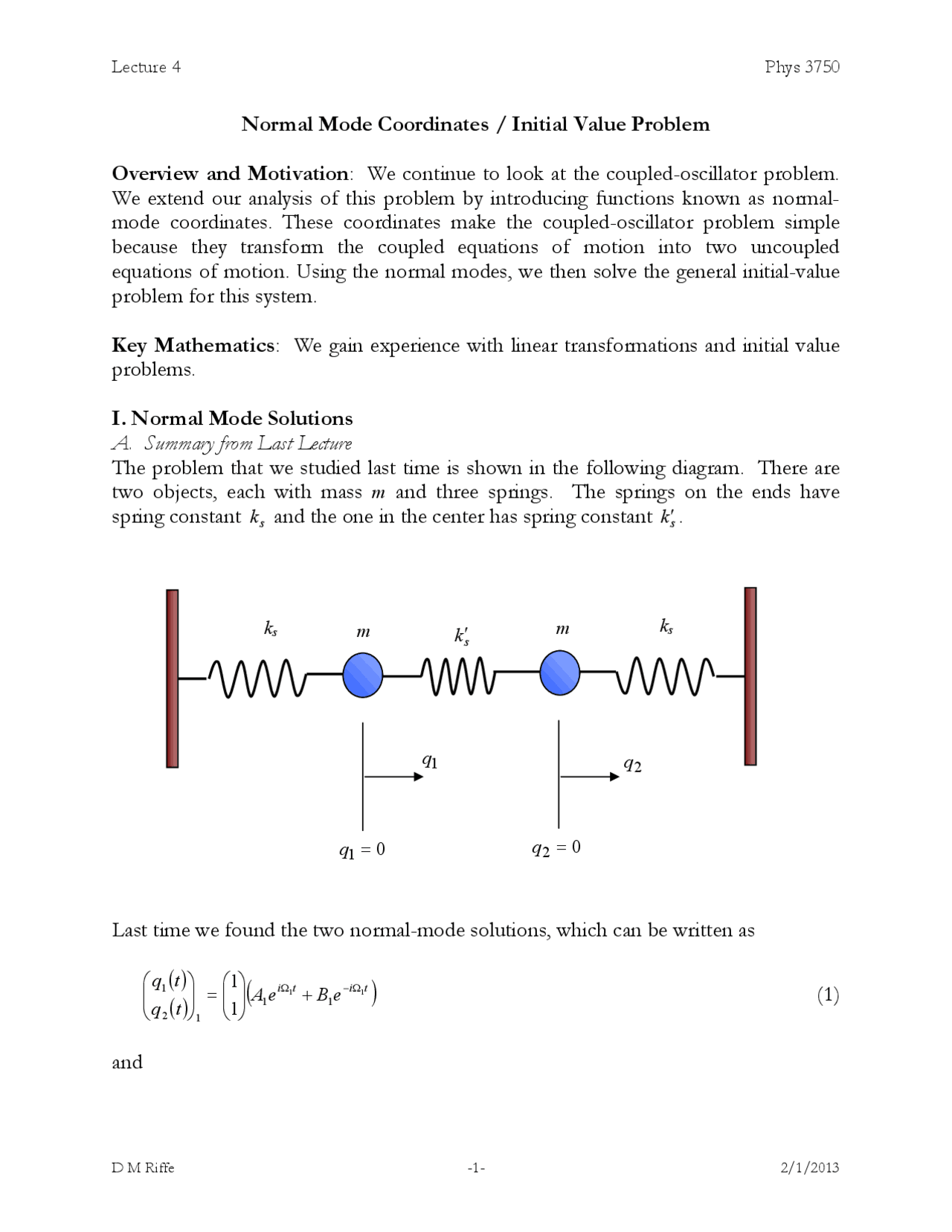 Normal Mode Coordinates Wave Phenomena Lecture Slides Docsity