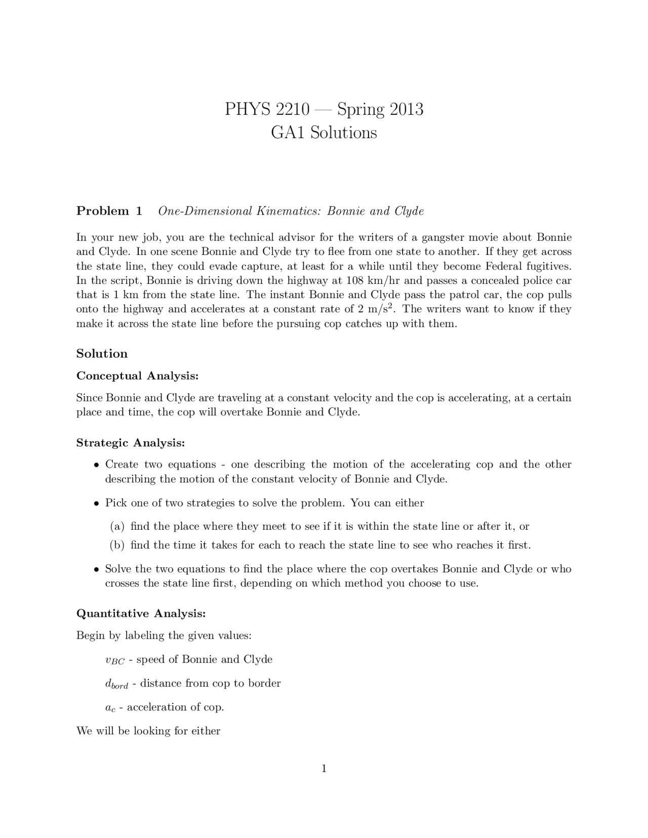 One-Dimensional Kinematics - Physics for Scientists and Engineers I - Solved Problem Sets ...