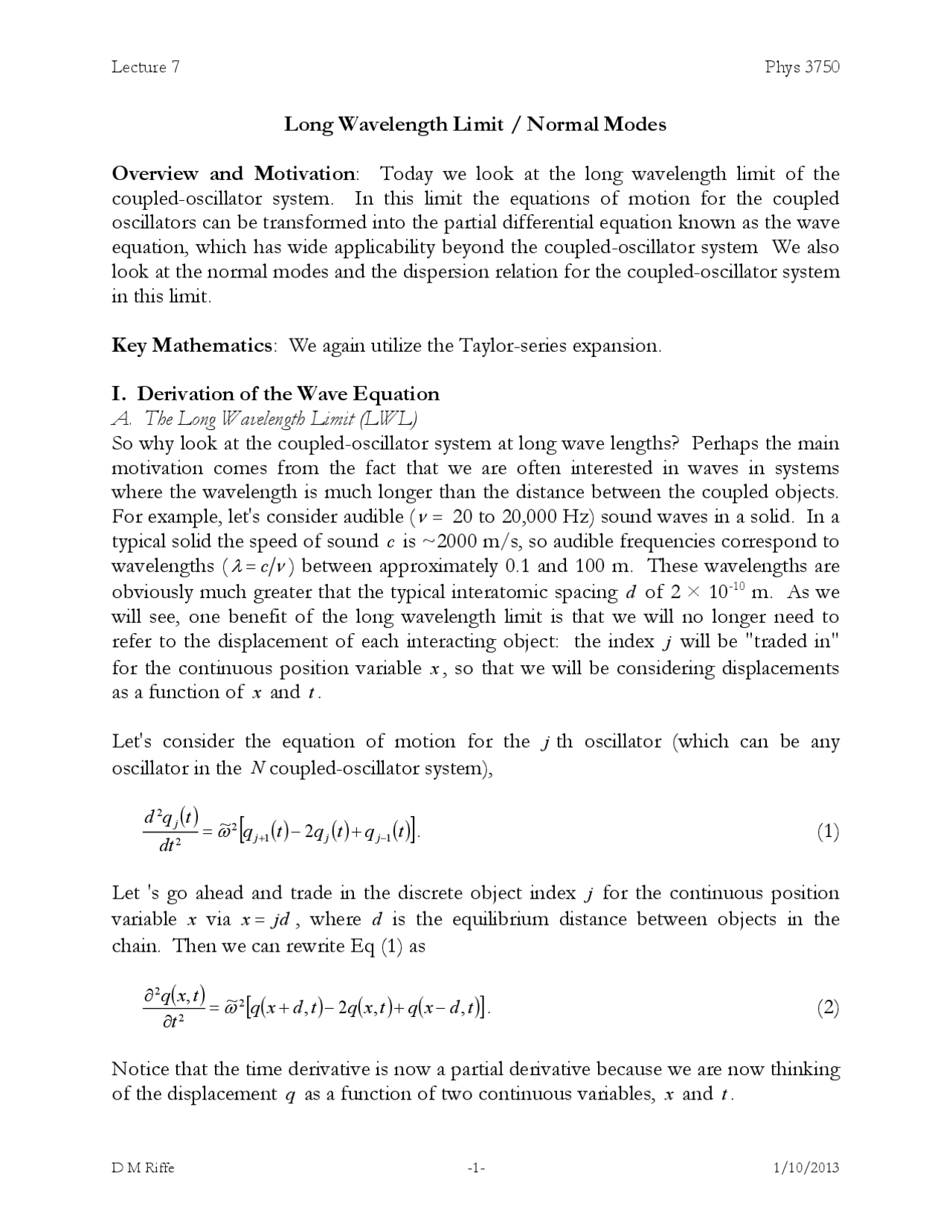 Long Wavelength Limit Wave Phenomena Lecture Slides Docsity