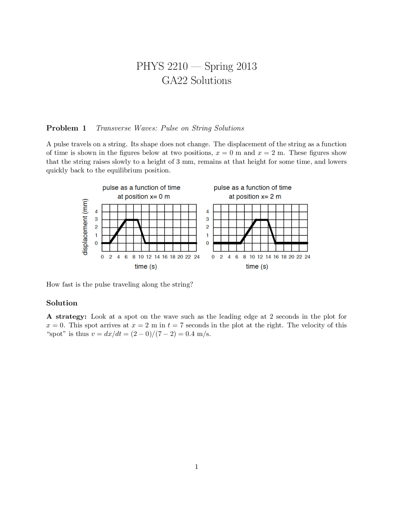 Transverse Waves - Physics for Scientists and Engineers I - Solved Problem Sets - Docsity