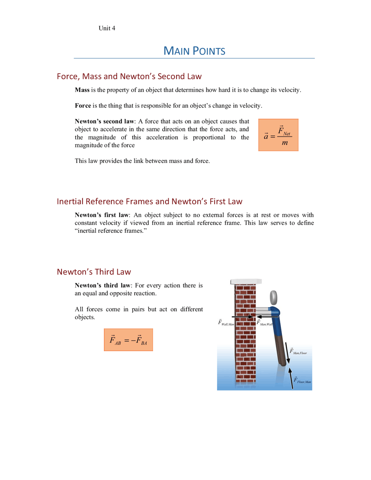 Newton's Laws - Physics for Scientists and Engineers I - Lecture Summary - Docsity
