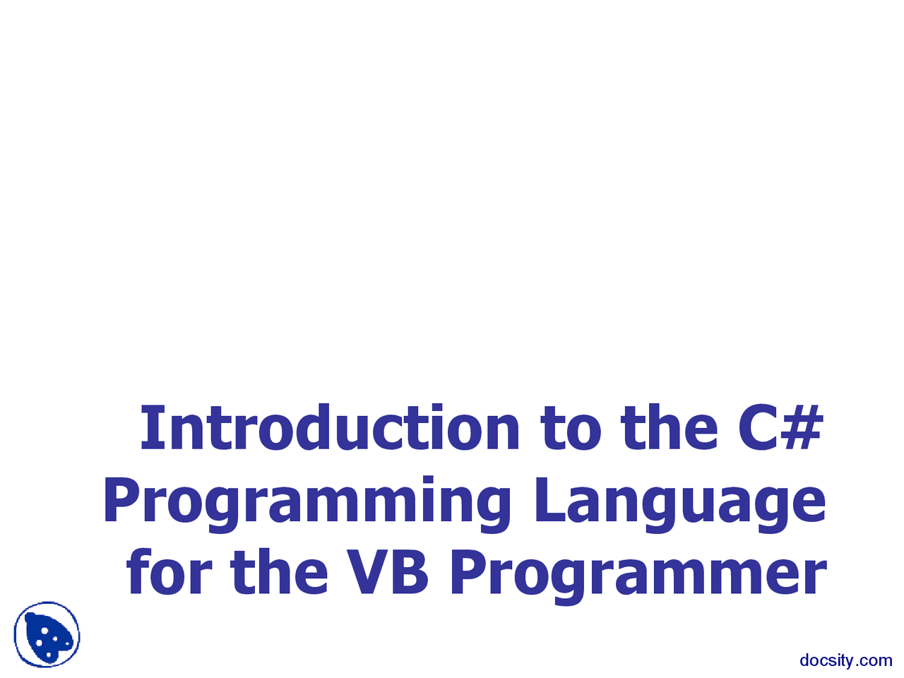 Introduction To C Sharp C Sharp Programming Lecture Slides Docsity