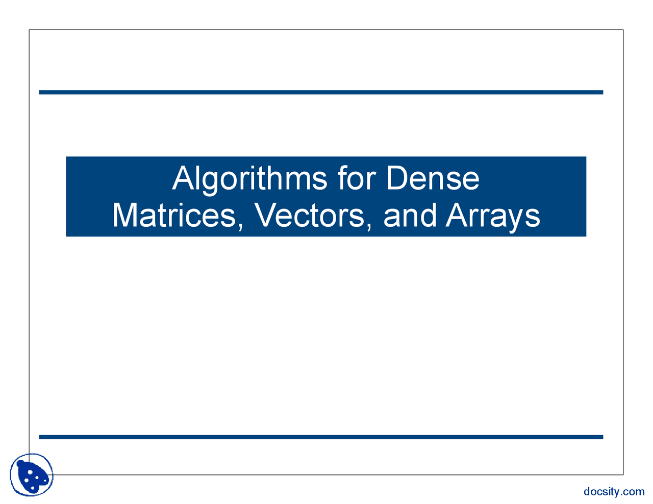 Dense Matrix - Parallel Computing - Lecture Slides - Docsity
