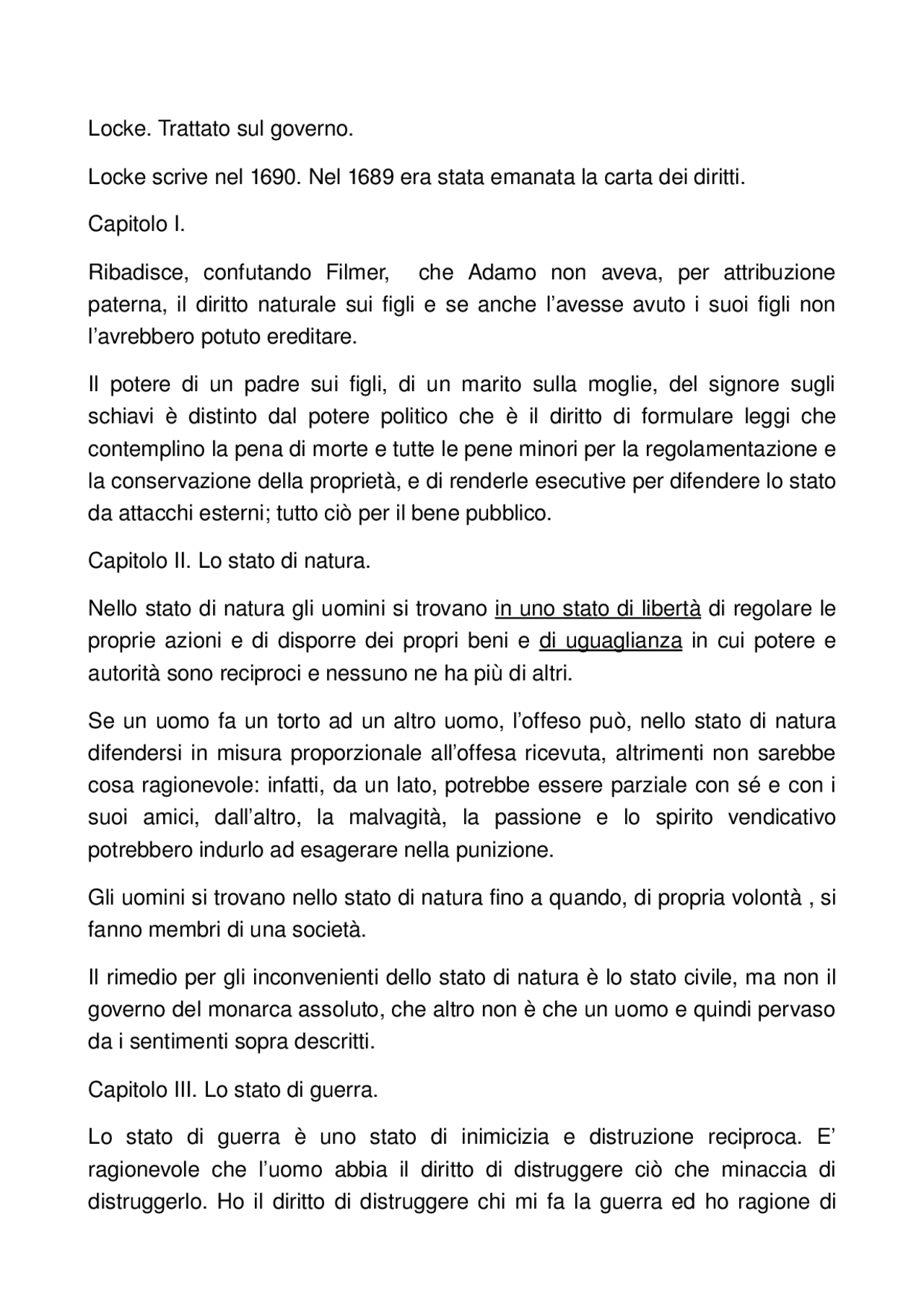 Riassunto Del Trattato Sul Governo Di Locke Docsity