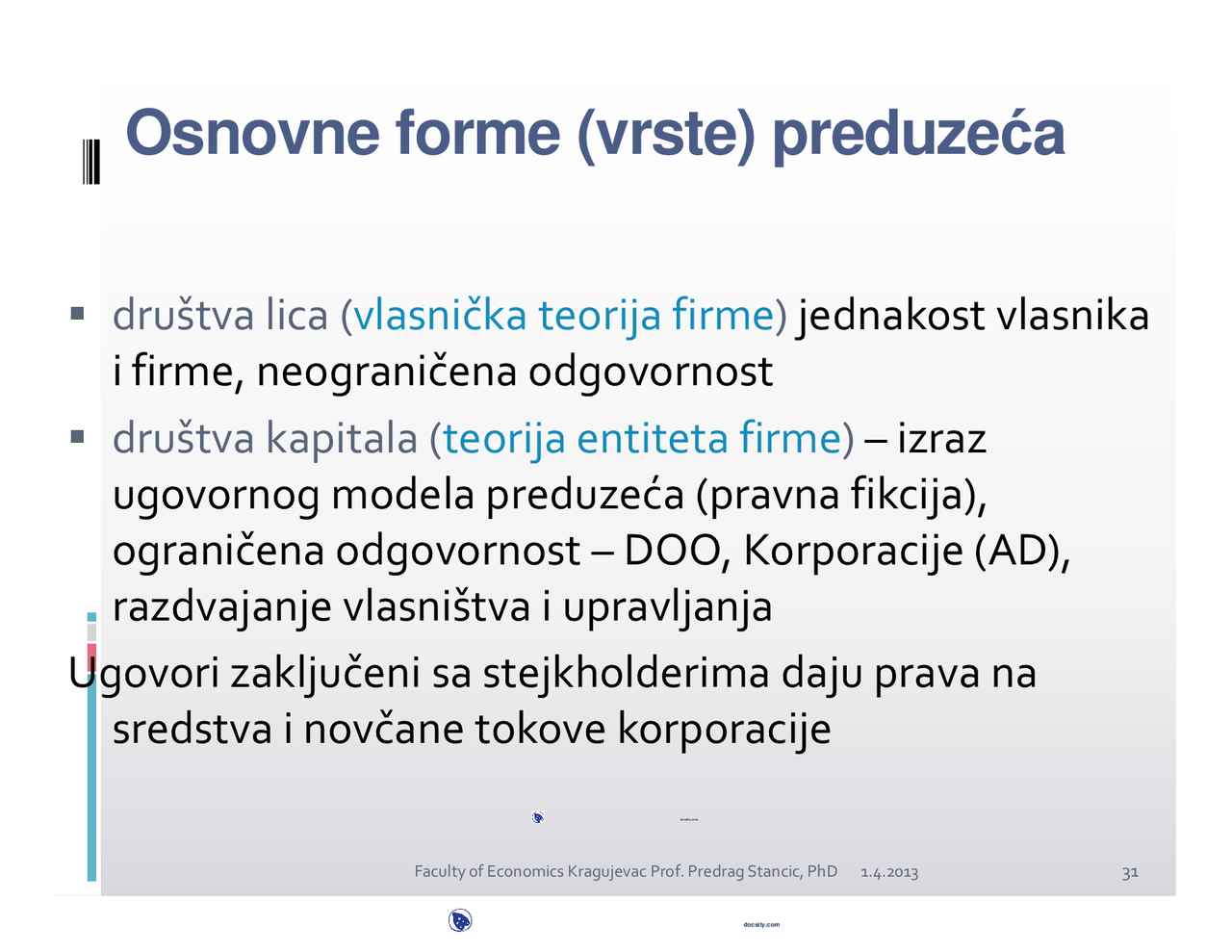 Osnovne vrste preduzeca -Slajdovi-Poslovne finansije-Ekonomija-5 ...