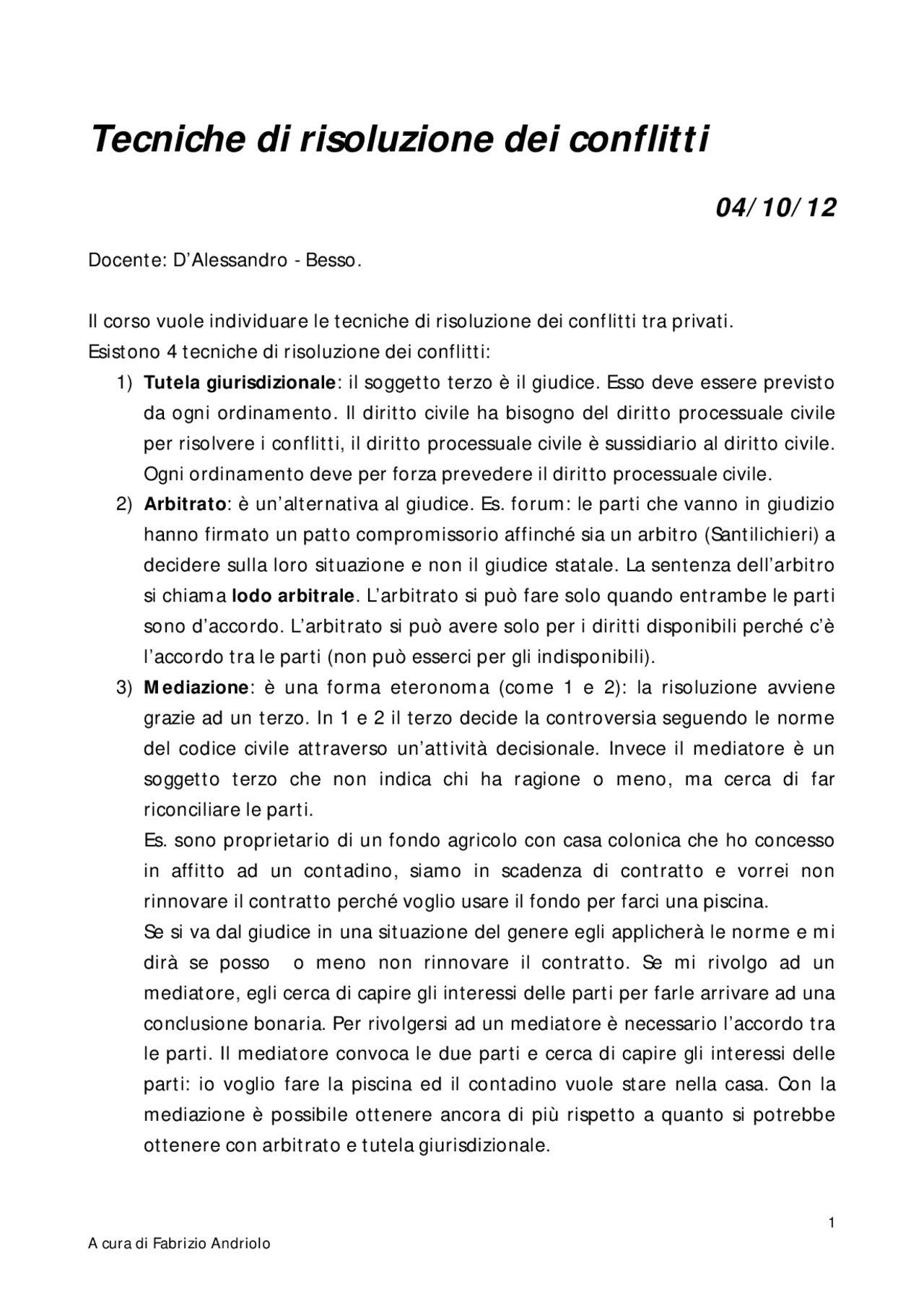 Tecniche Di Risoluzione Dei Conflitti Appunti Di Diritto Arabo E