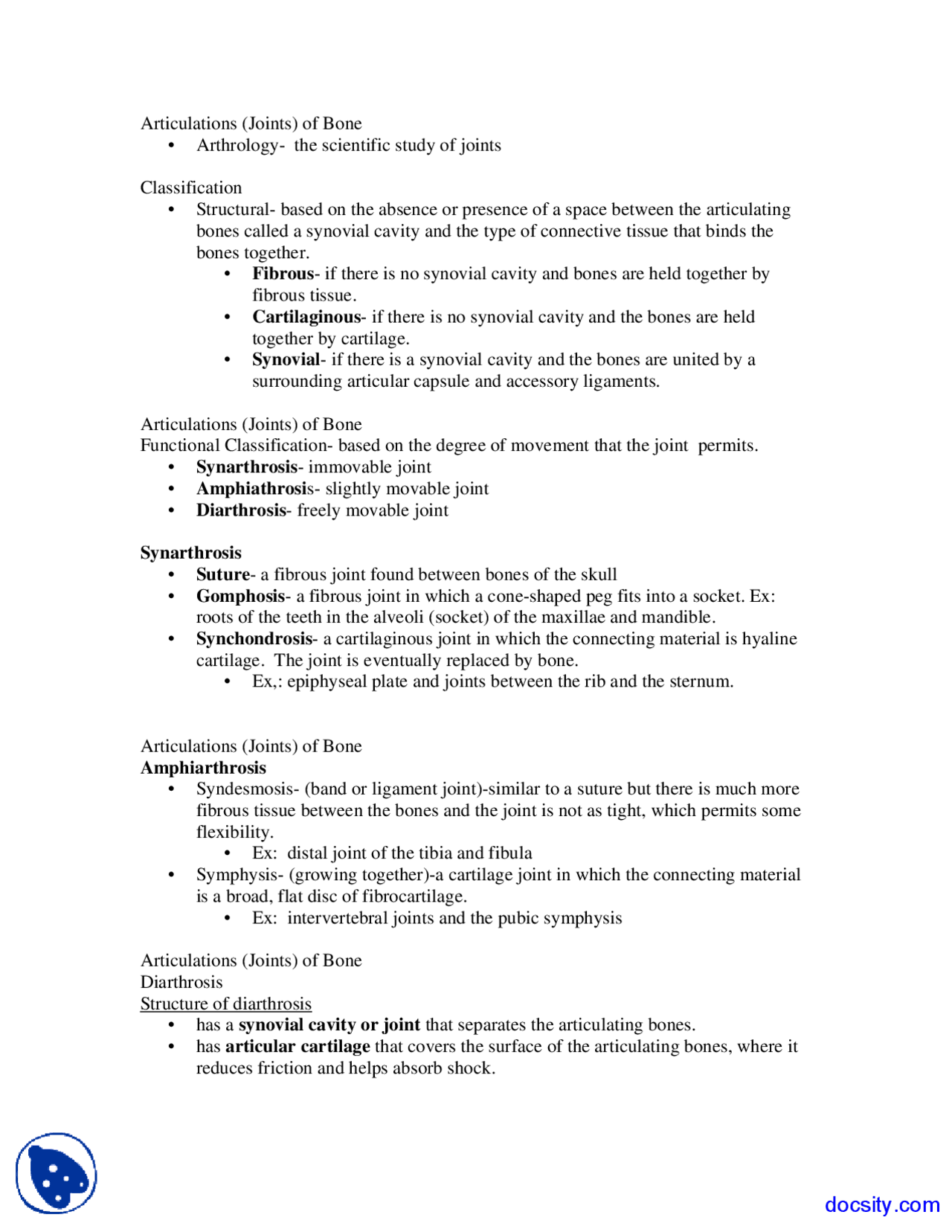 Skeletal System Articulations Human Body Anatomy Lecture Notes