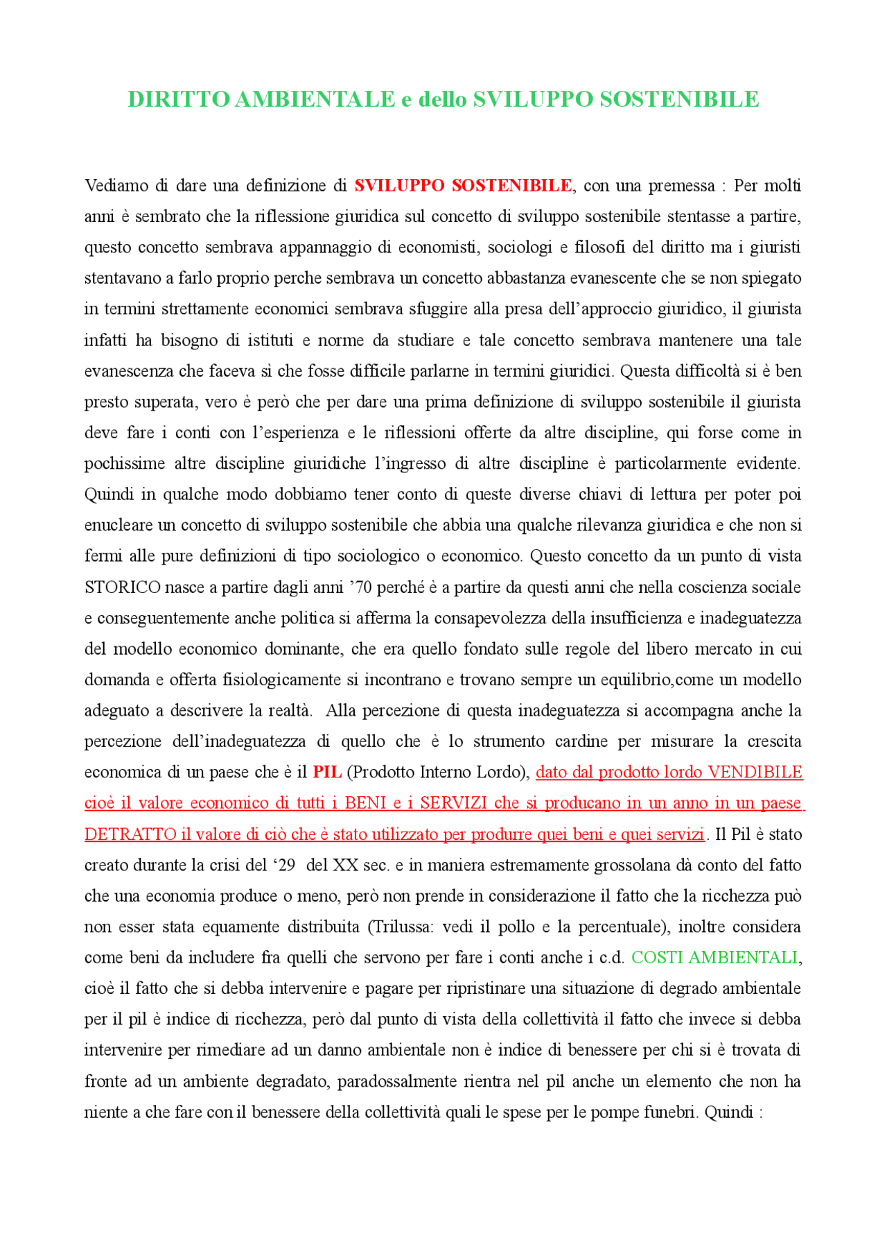 Appunti Diritto Ambientale E Dello Sviluppo Sostenibile Docsity