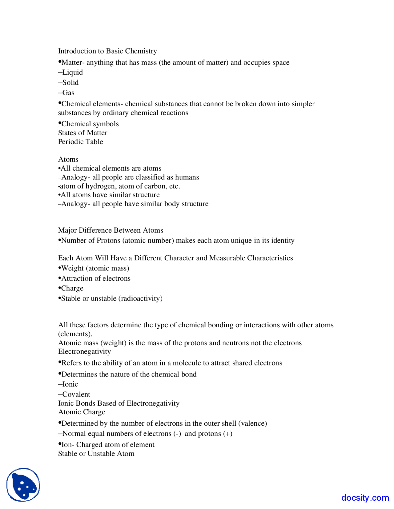 Introduction to Basic Chemistry - Human Body Anatomy - Lecture Notes ...