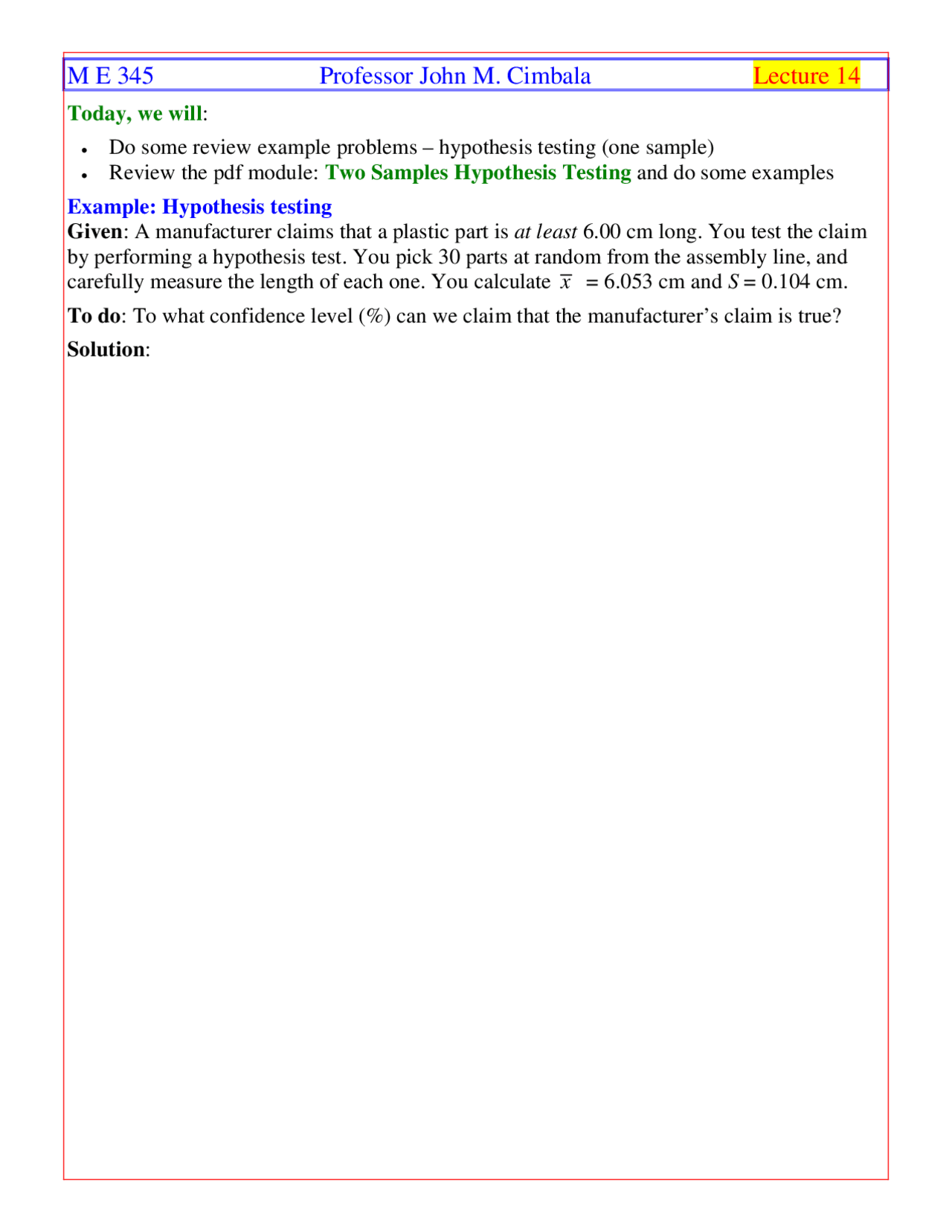 Two Samples Hypothesis Testing Instrumentation Measurements