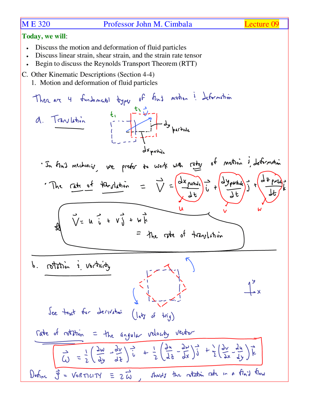 Reynolds Transport Theorem Fluid Flow Handout Docsity