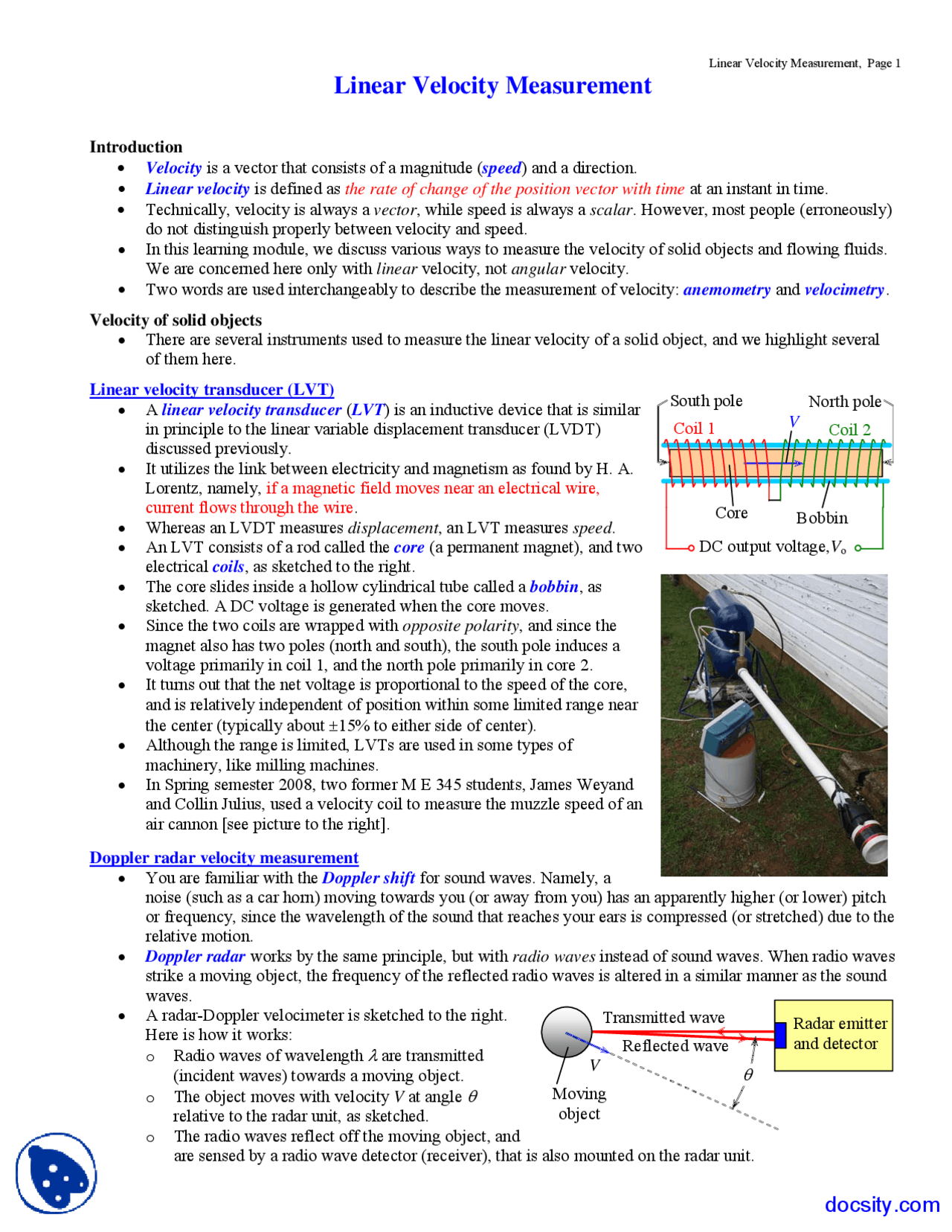 Velocity Measurement Instrumentation Measurements Statistics