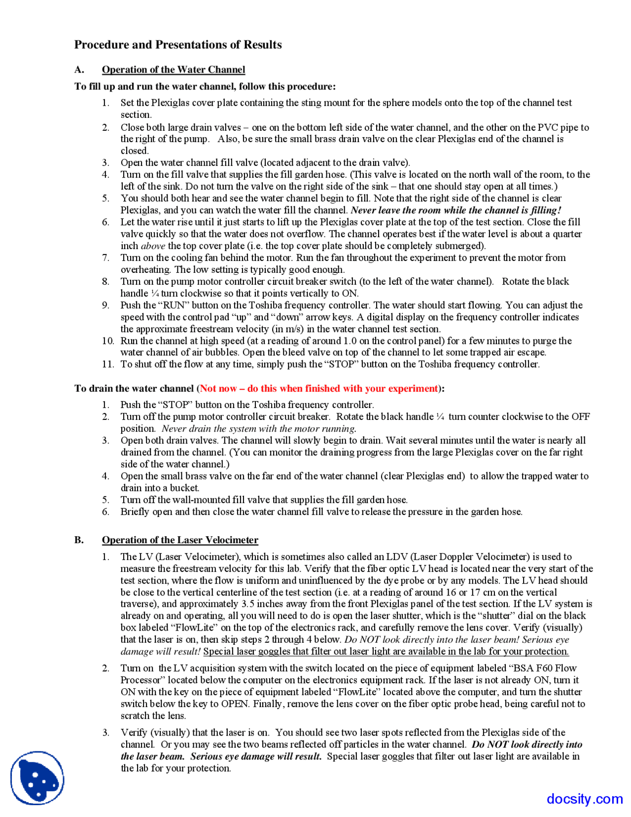 Flow Visualization in a Water Channel - Fluid Flow - Lab Report | Study ...