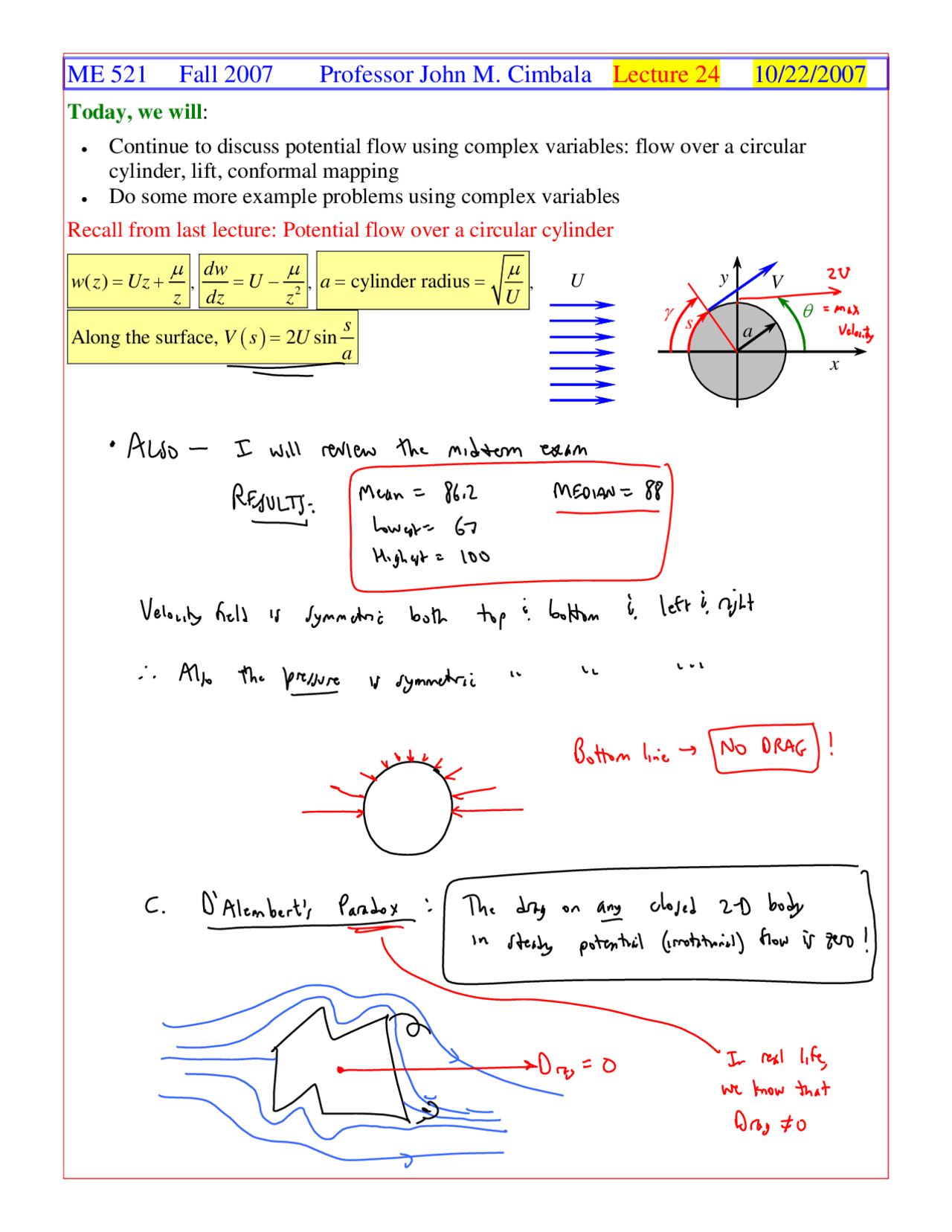Potential Flow - Foundations of Fluid Mechanics I - Handout - Docsity