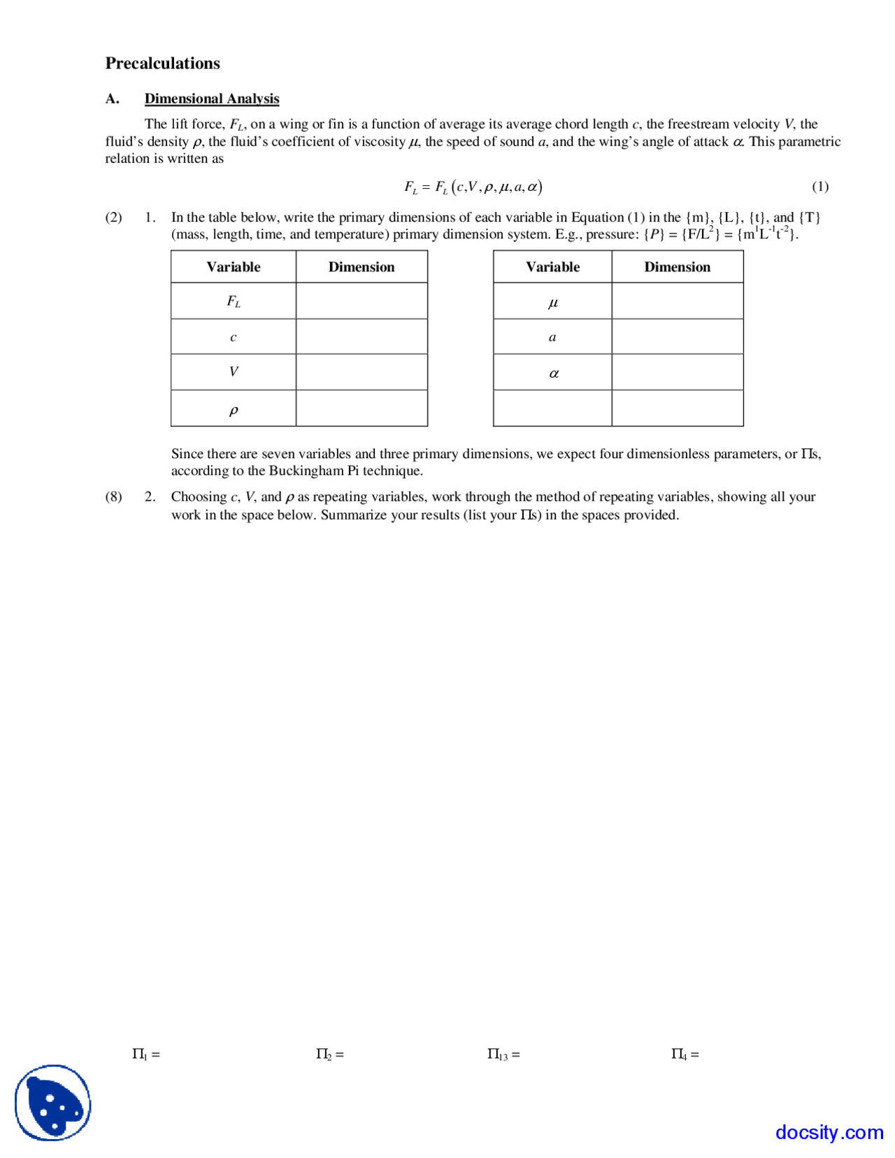 Lift On A Wing Fluid Flow Lab Precalculations Docsity