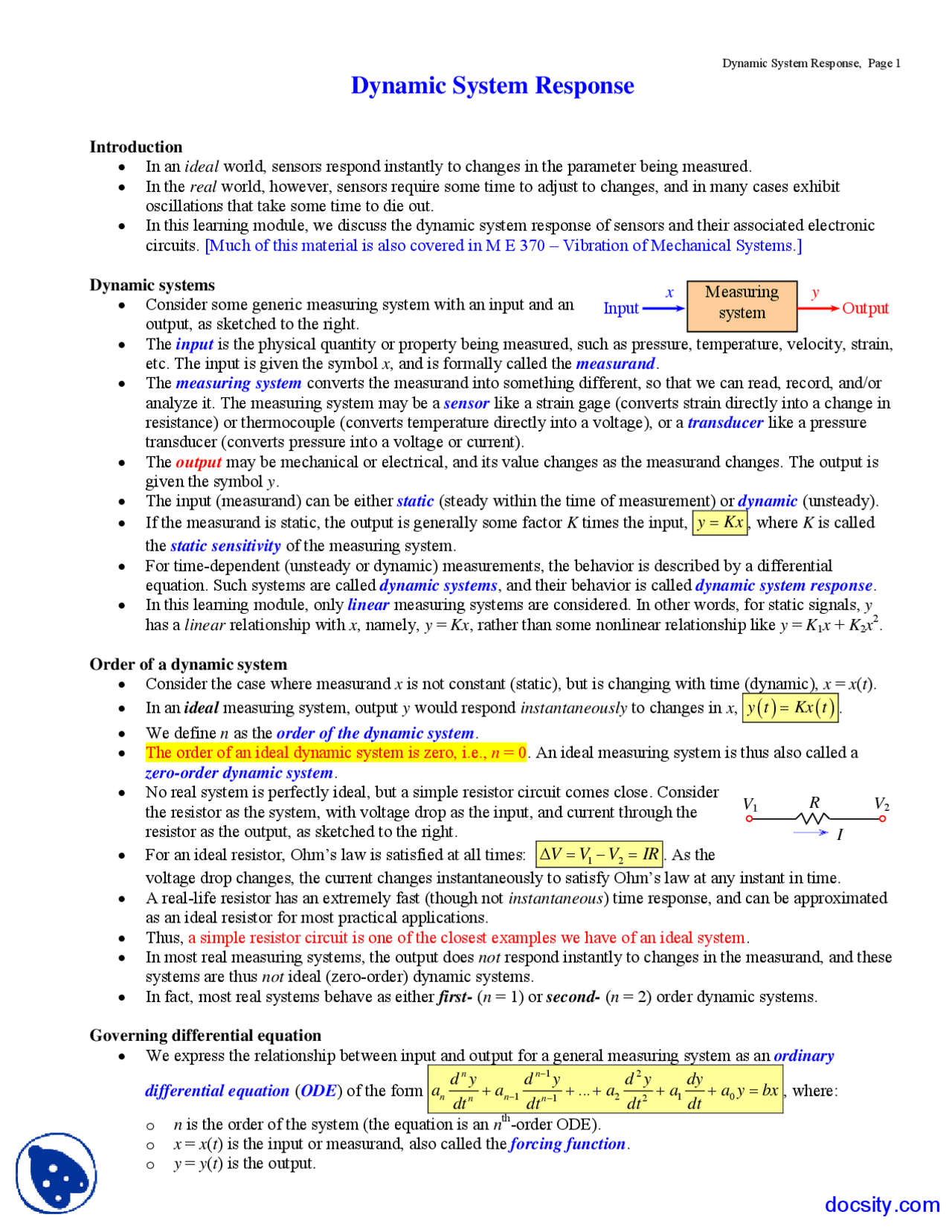 Dynamic System Response Instrumentation Measurements Statistics